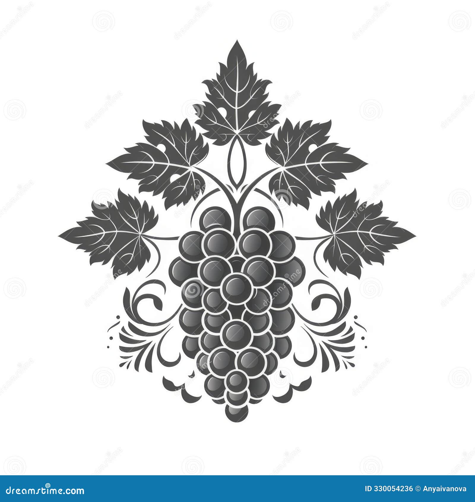 Black and White Grape Vine Illustration with Leaves and Decorative ...