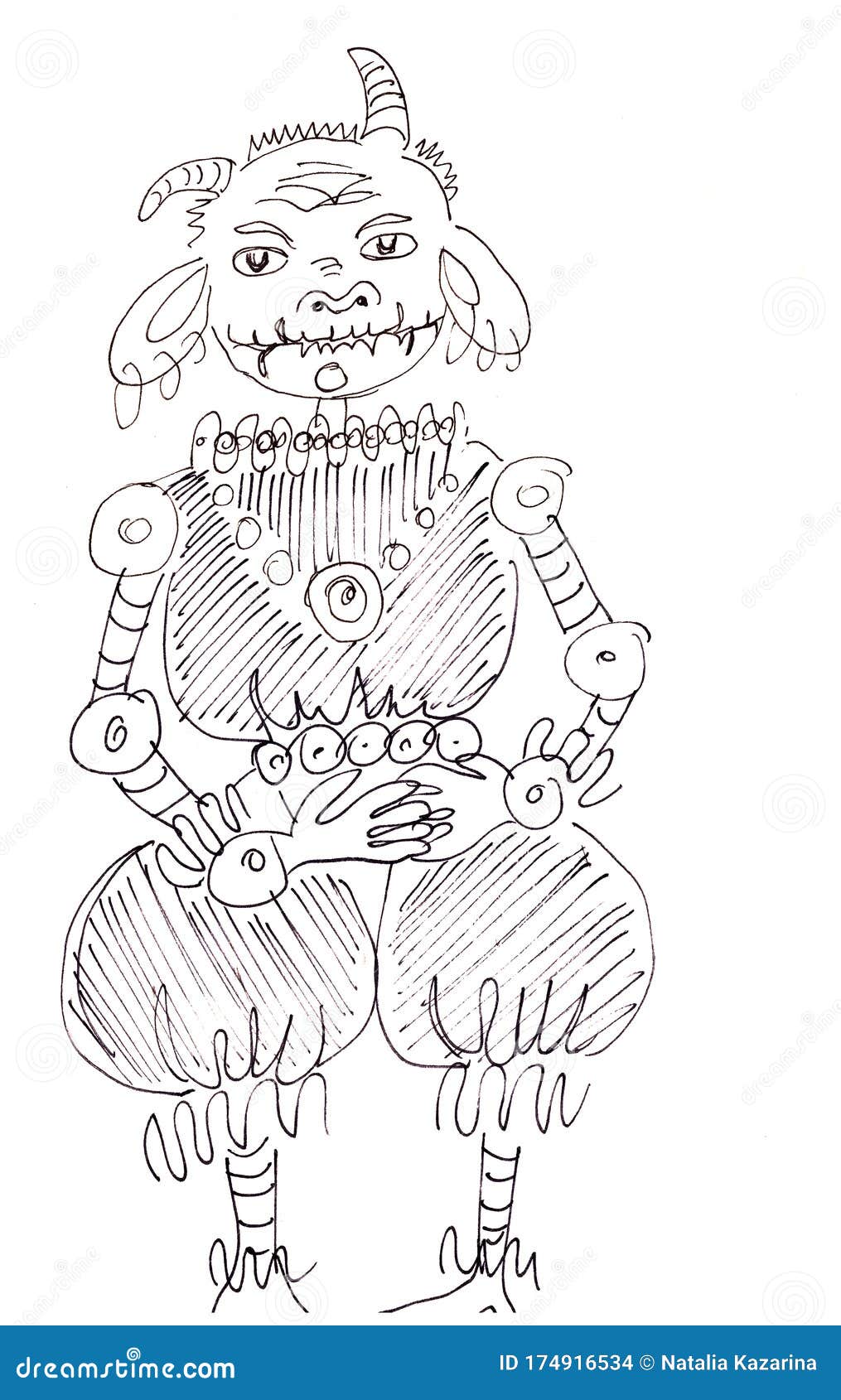 Black and White Graphic Linear Drawing Goblin Troll Stock Illustration ...