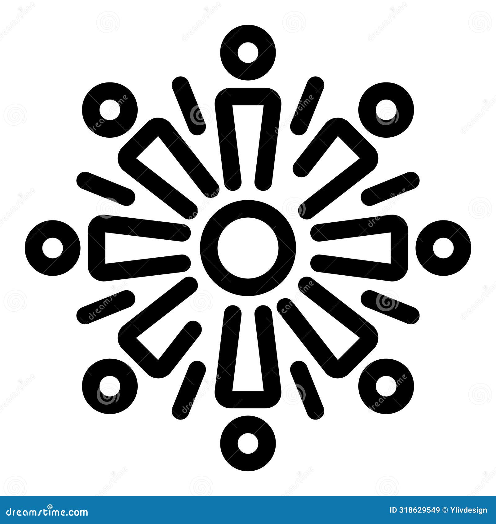Black and White Graphic of a Stylized Sun with Radiating Beams ...
