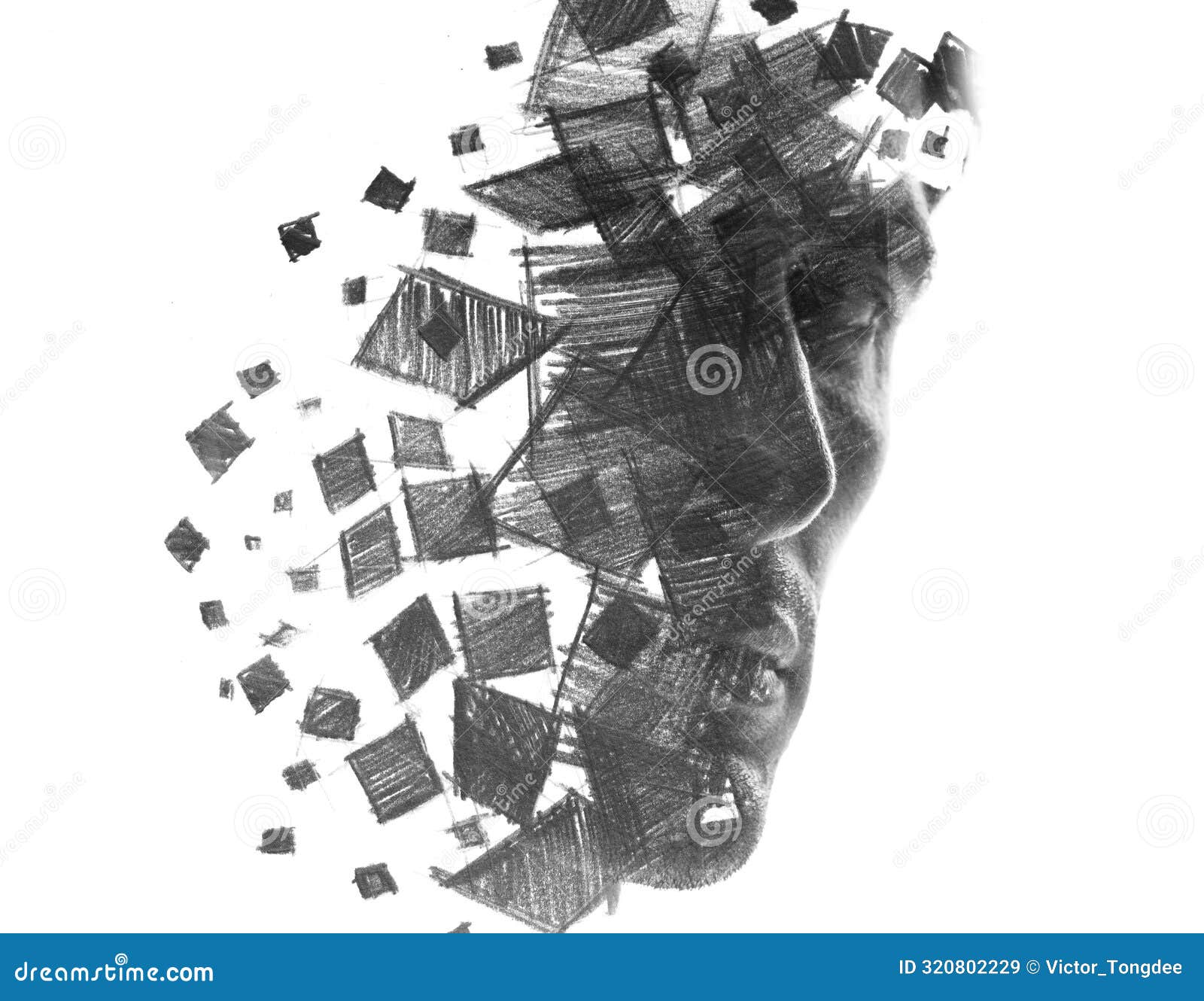 A Black and White Graphical Half Profile Paintography Portrait Stock ...