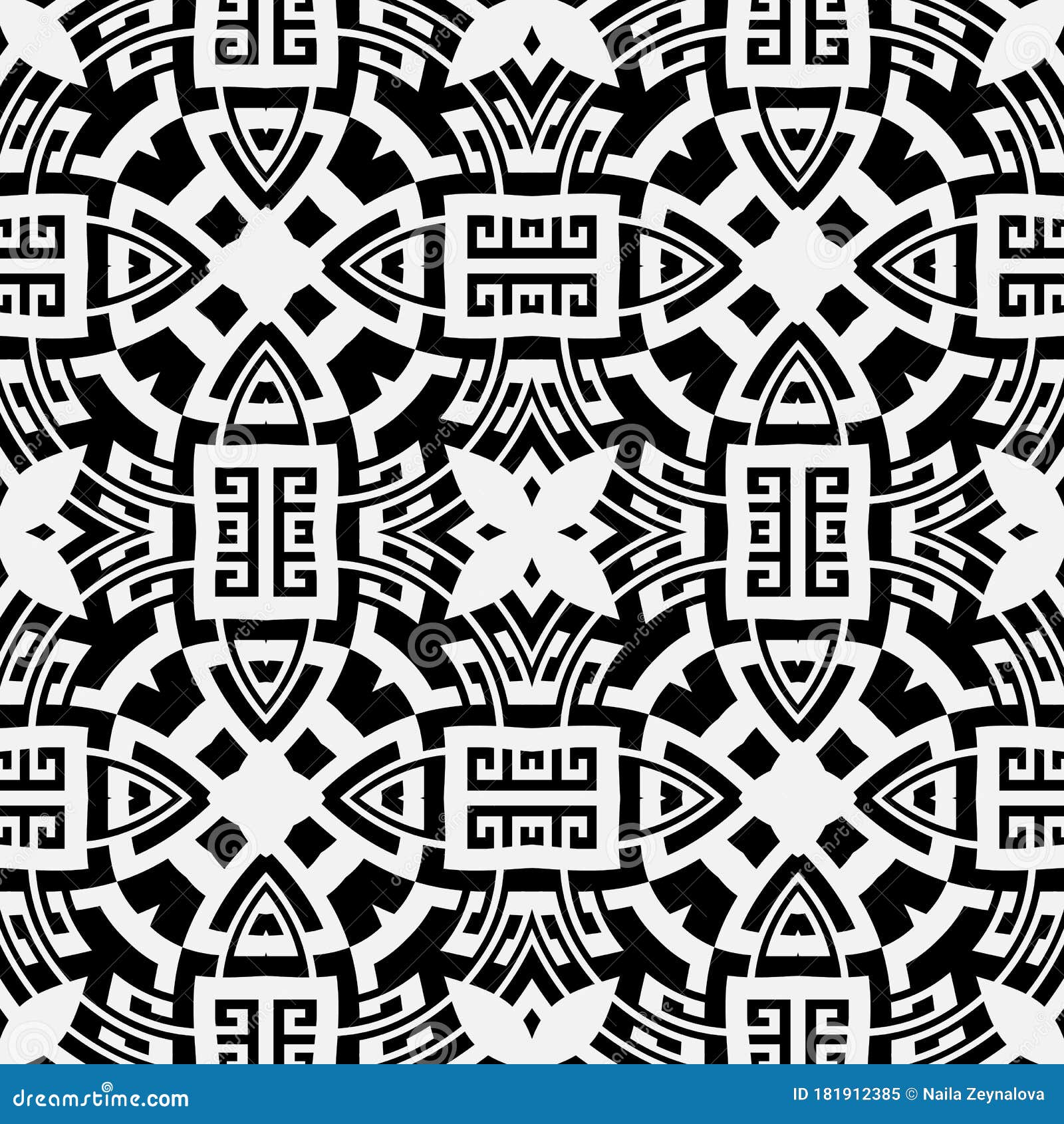 Black and White Greek Vector Seamless Pattern. Geometric Ancient ...