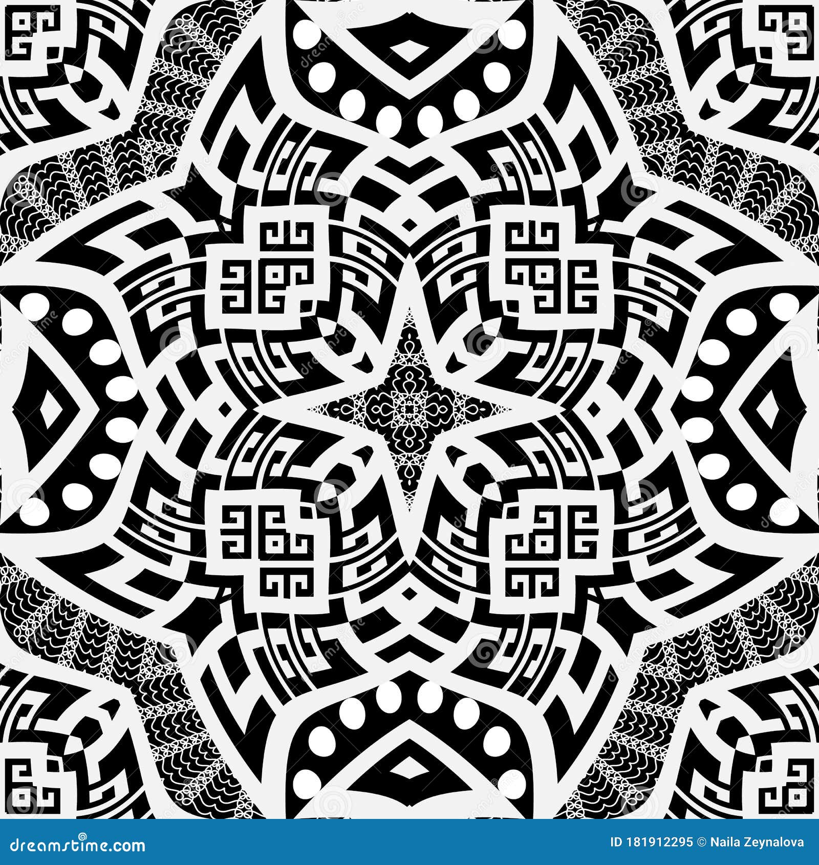 Black and White Greek Vector Seamless Pattern. Geometric Ancient Grid ...