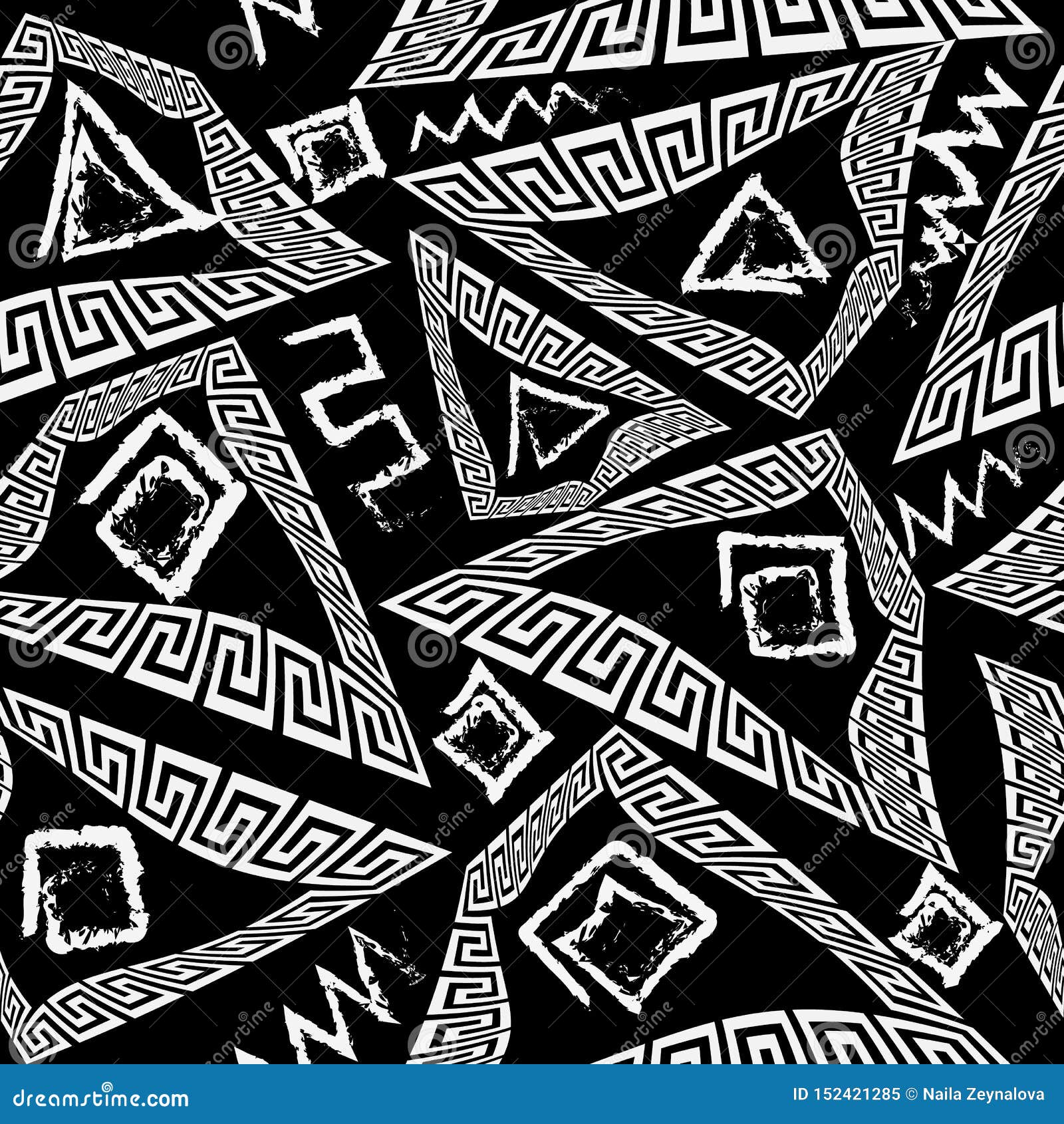 Black and White Greek Vector Seamless Pattern. Geometric Ornamental ...