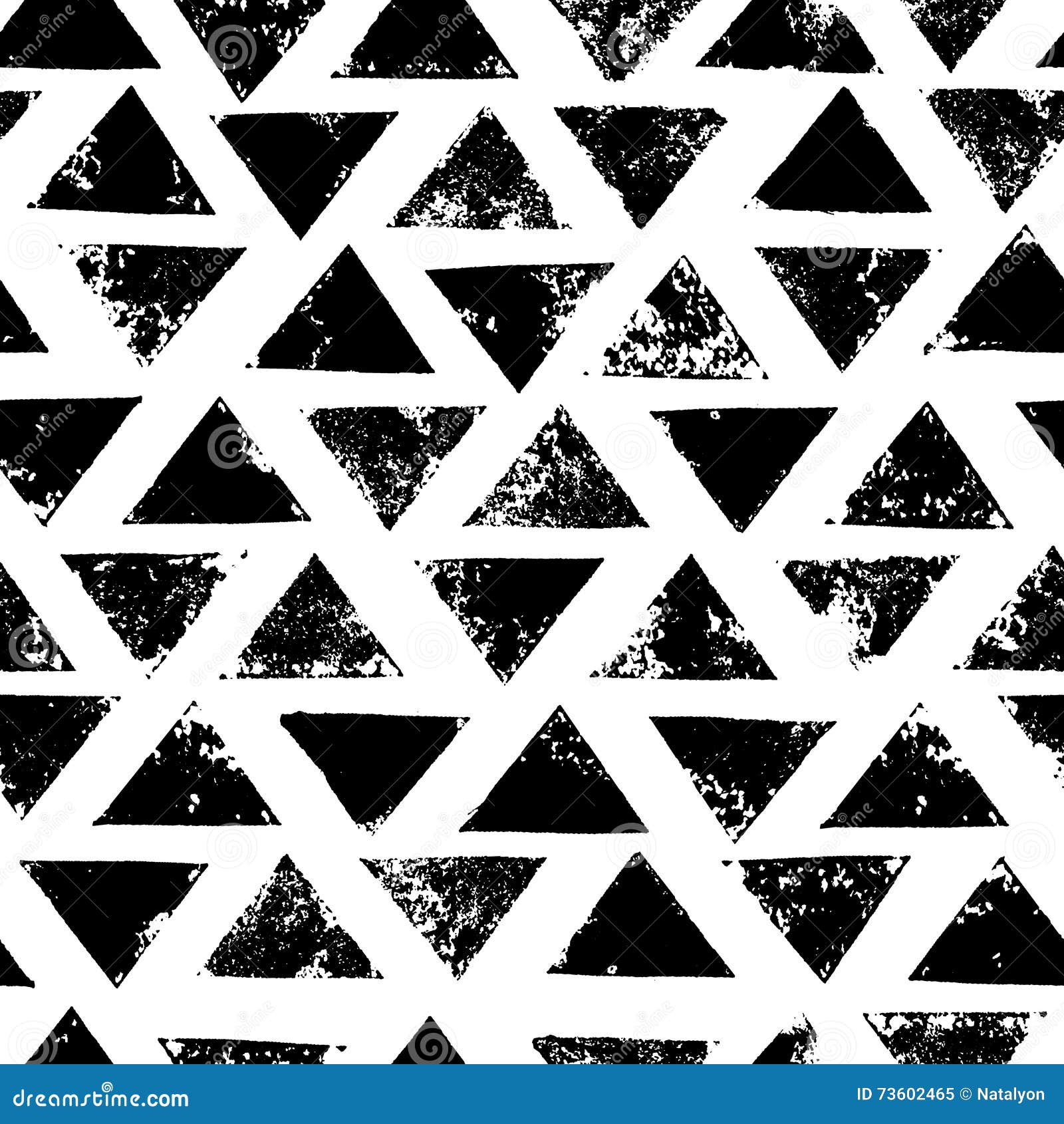 Black and White Grunge Print Triangles Geometric Seamless Pattern ...