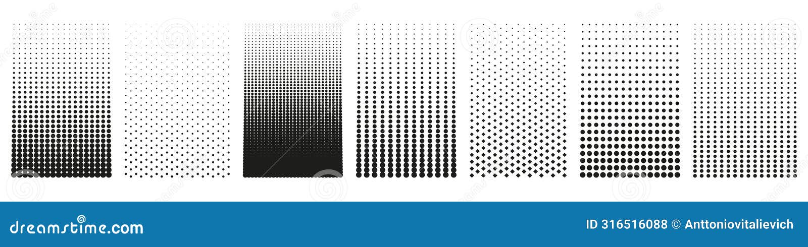 Black and White Halftone Designs with Progressive Dot Gradients and ...