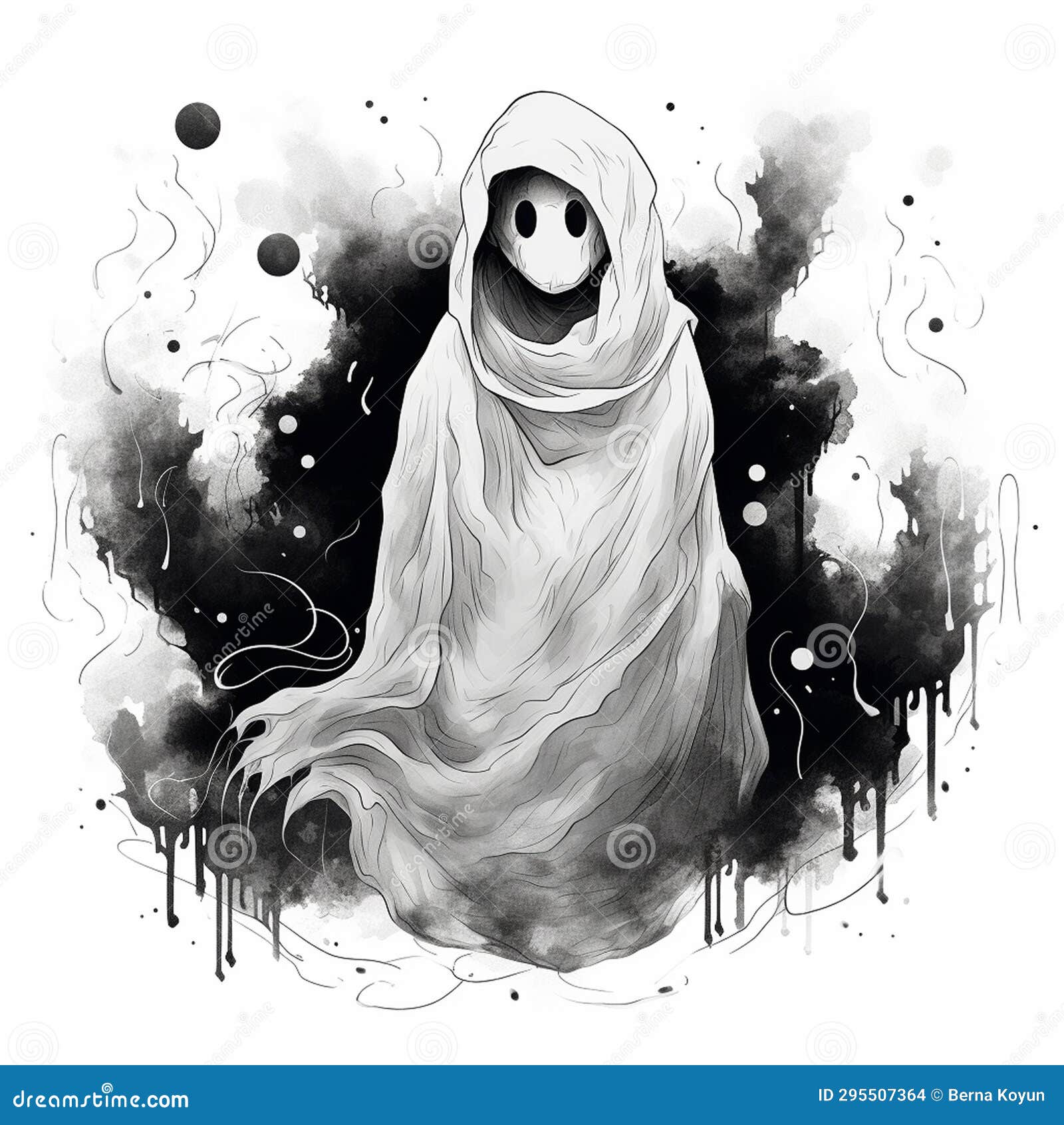 Black and White Halloween Ghost Drawing Stock Illustration ...