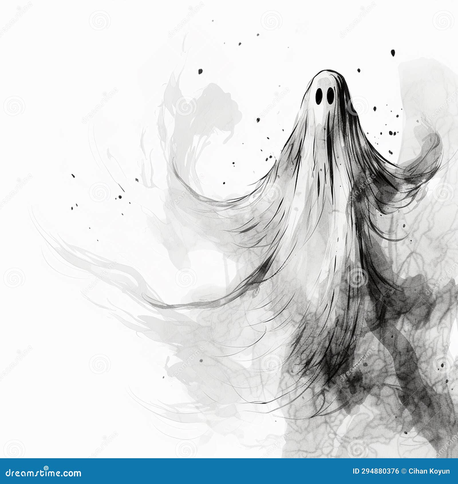 Black and White Halloween Ghost Drawing Stock Illustration ...