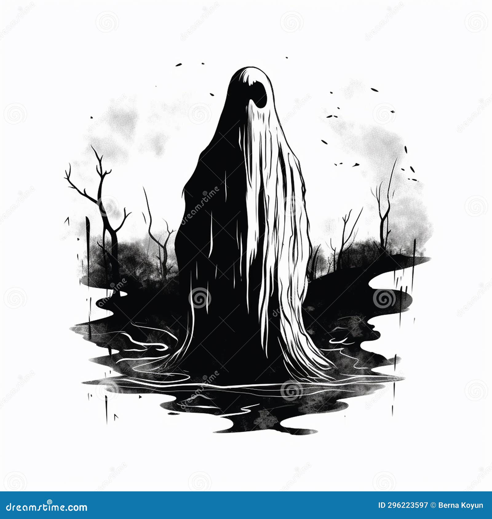Black and White Halloween Ghost Drawing Stock Illustration ...