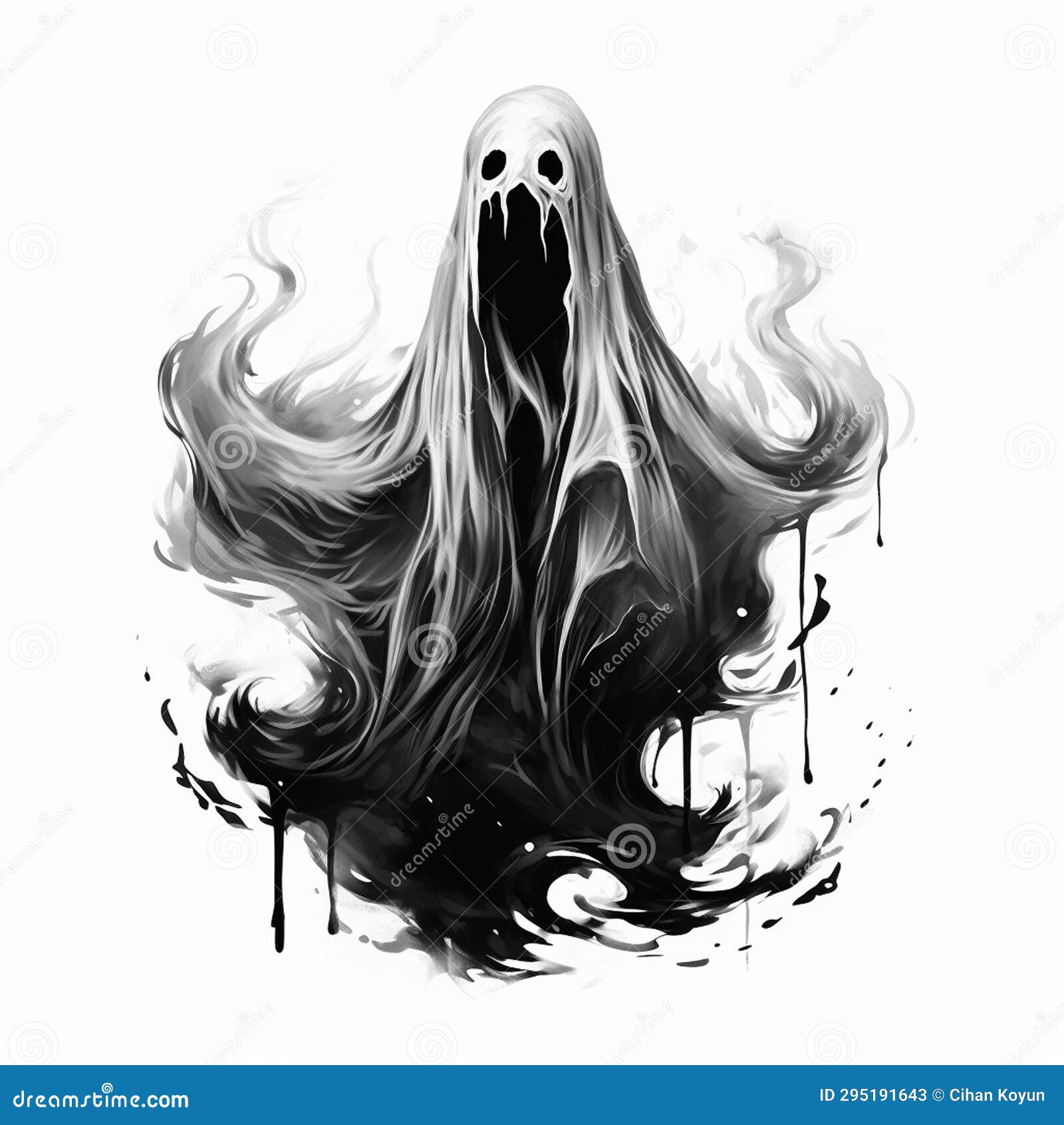Black and White Halloween Ghost Vector Art Stock Illustration ...