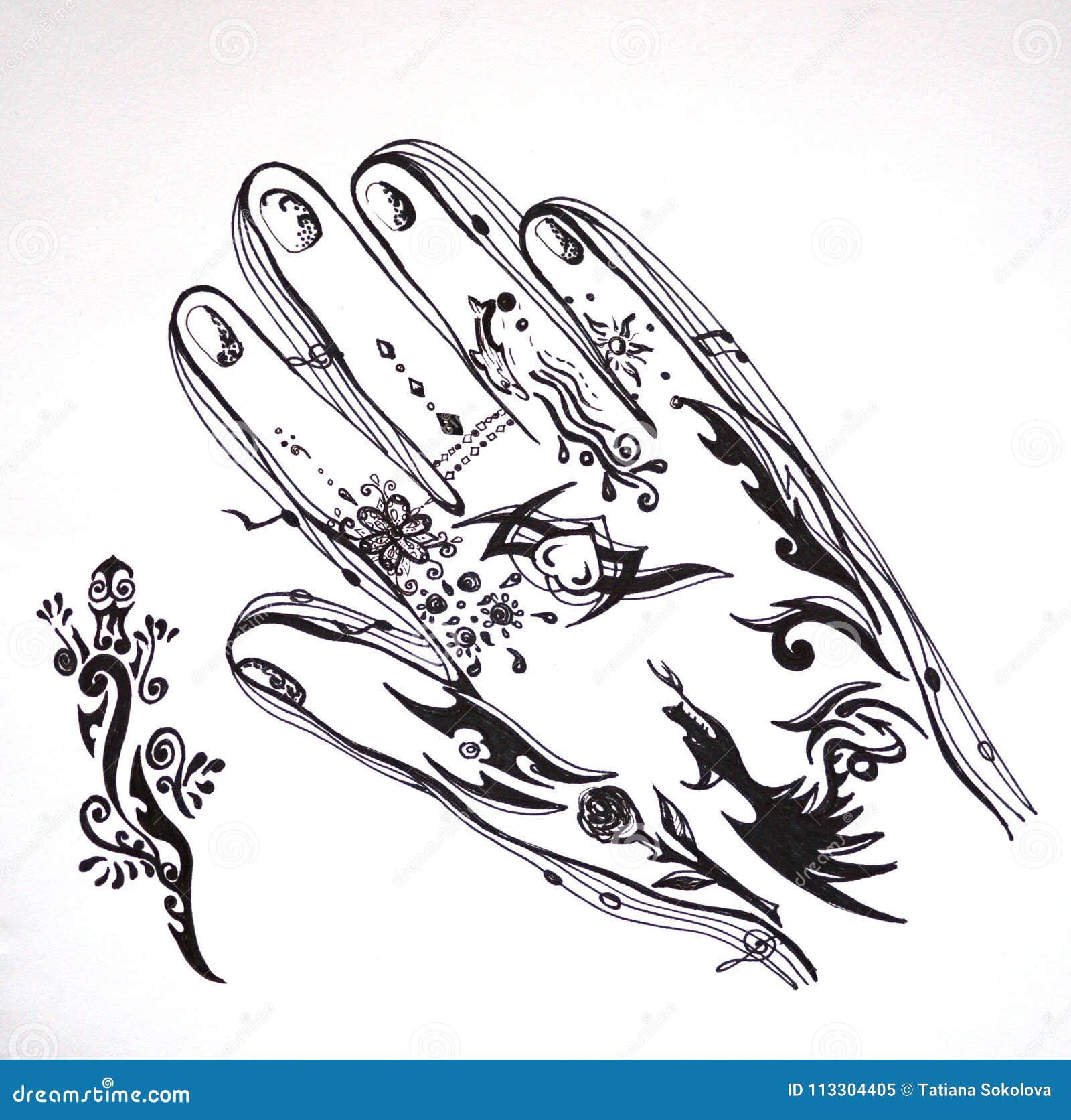 Black and White Hand Drawing with Patterns and Ornaments Stock Vector ...