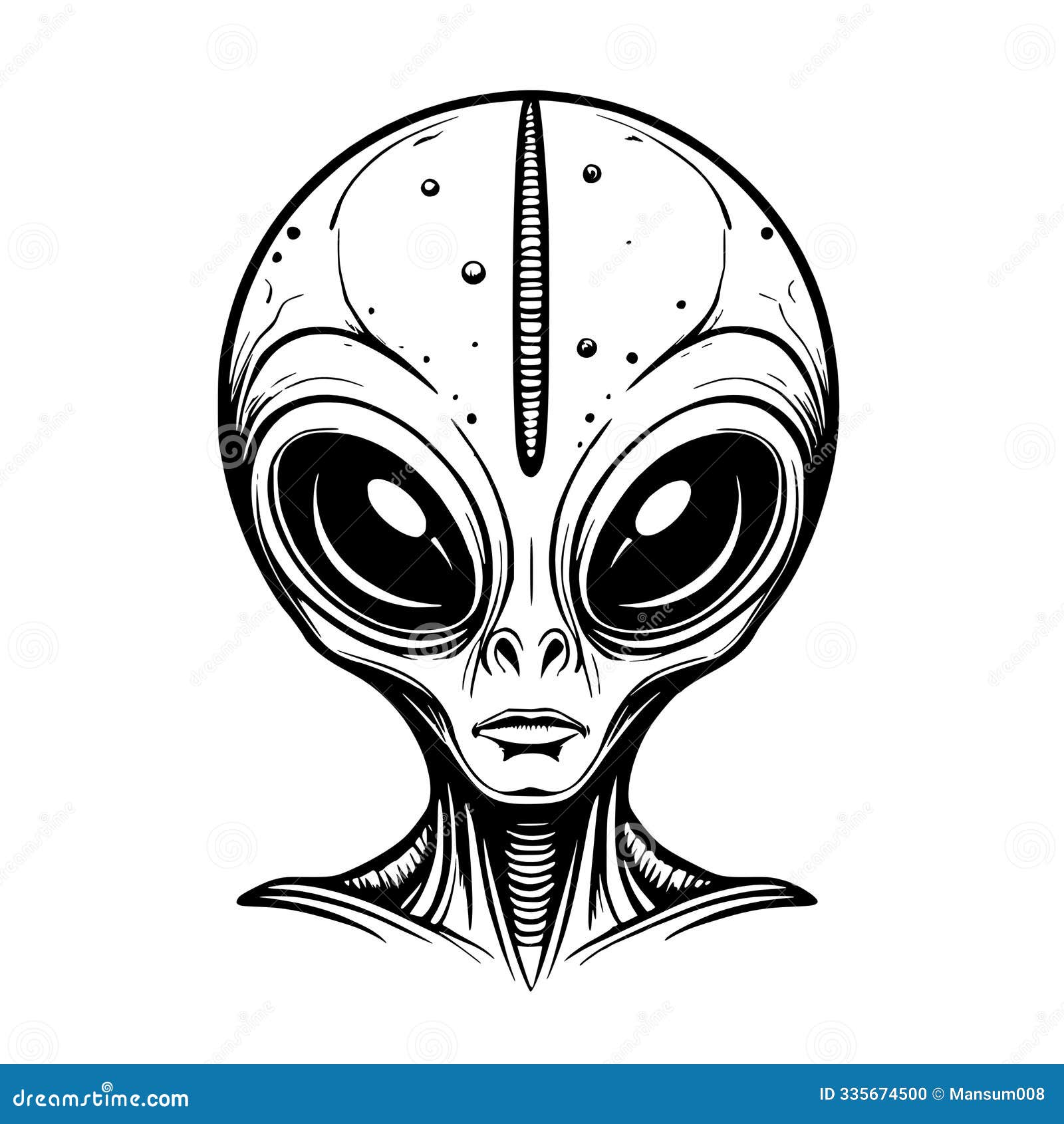 Black and White Hand Drawn Alien Cartoon Stock Illustration - Illustration of white, sign: 335674500
