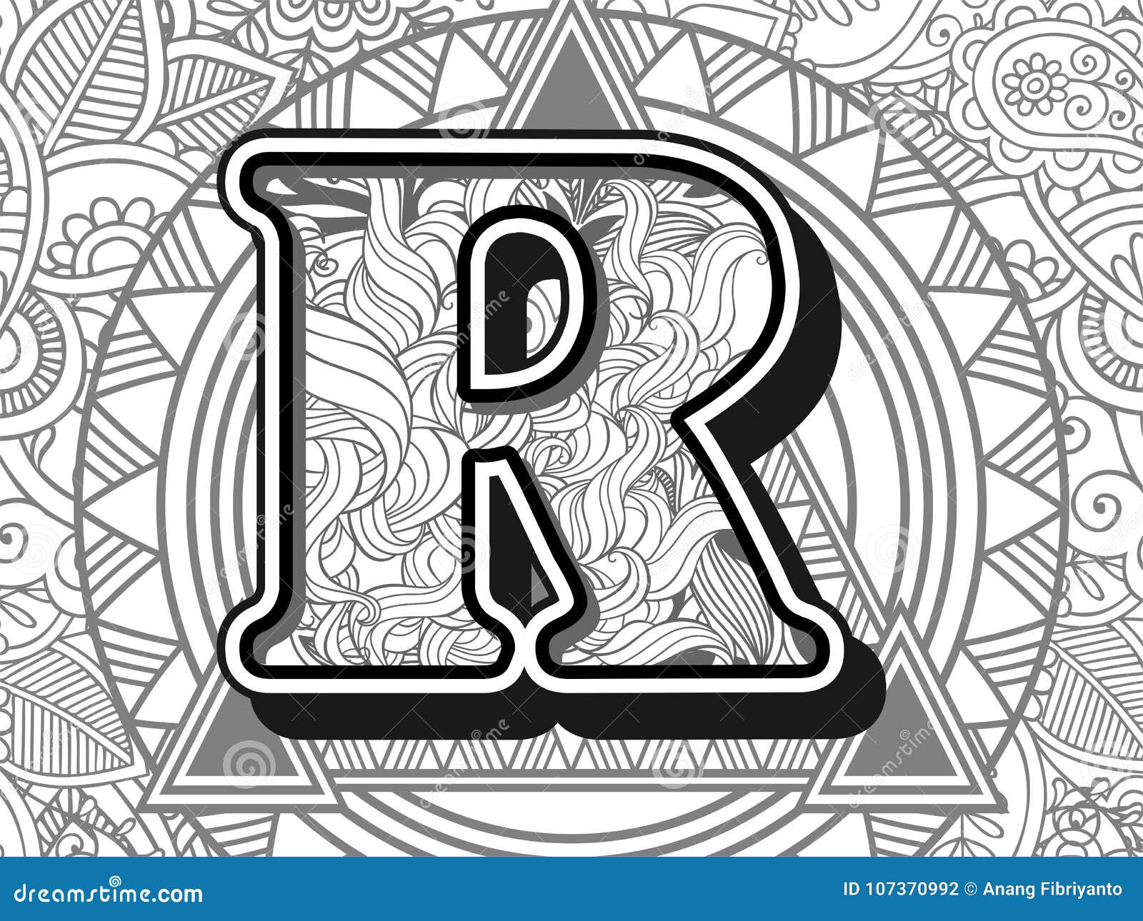 Zentangle Stylized Alphabet Letter R. Black and White Hand Drawn Doodle ...