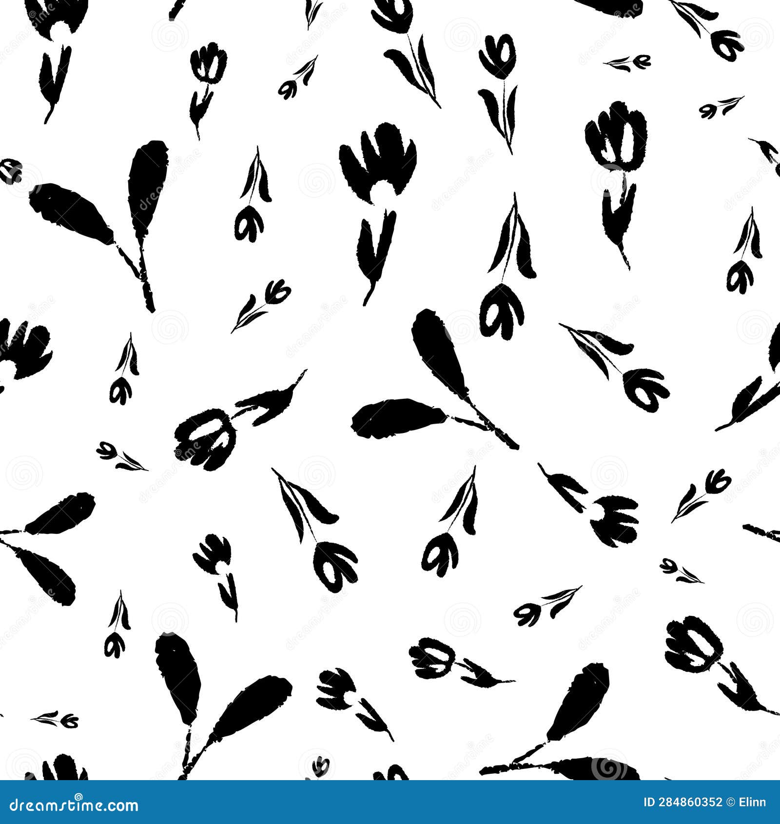 Black and White Hand Drawn Flowers Seamless Pattern Stock Vector ...