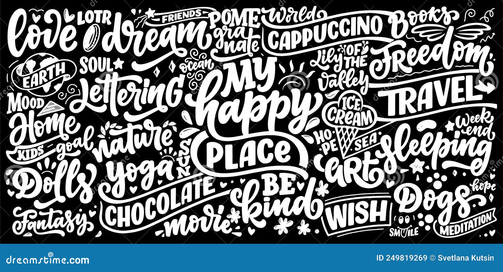 Black and White Hand Drawn Lettering Quotes. Abstract Background ...