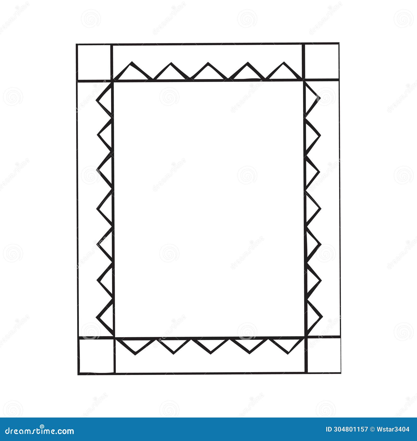 Black and White Hand Drawn Rectangle Frame with Triangles Border Vector ...