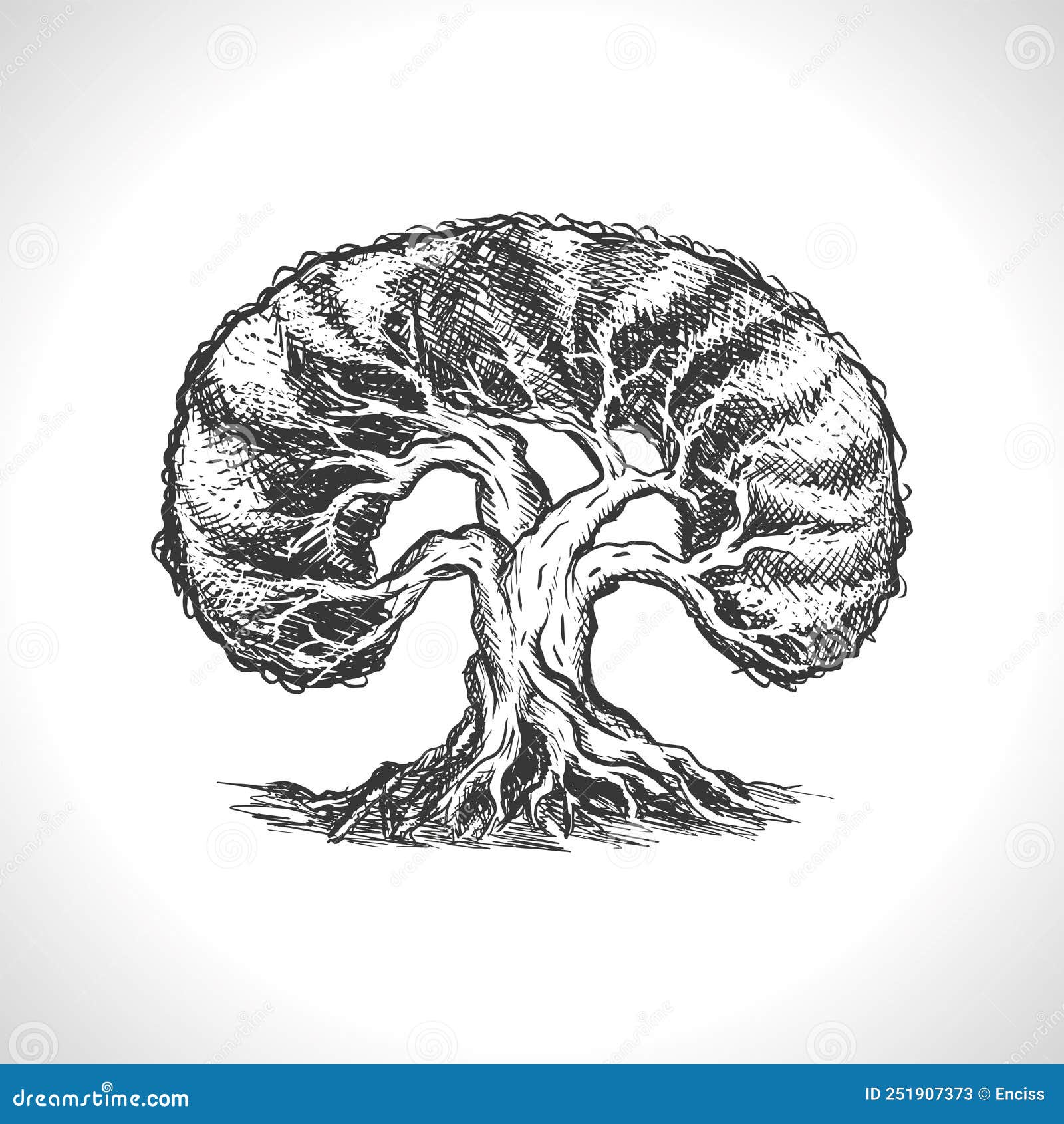 HAND DRAWN TREE ILLUSTRATION Stock Illustration - Illustration of green ...