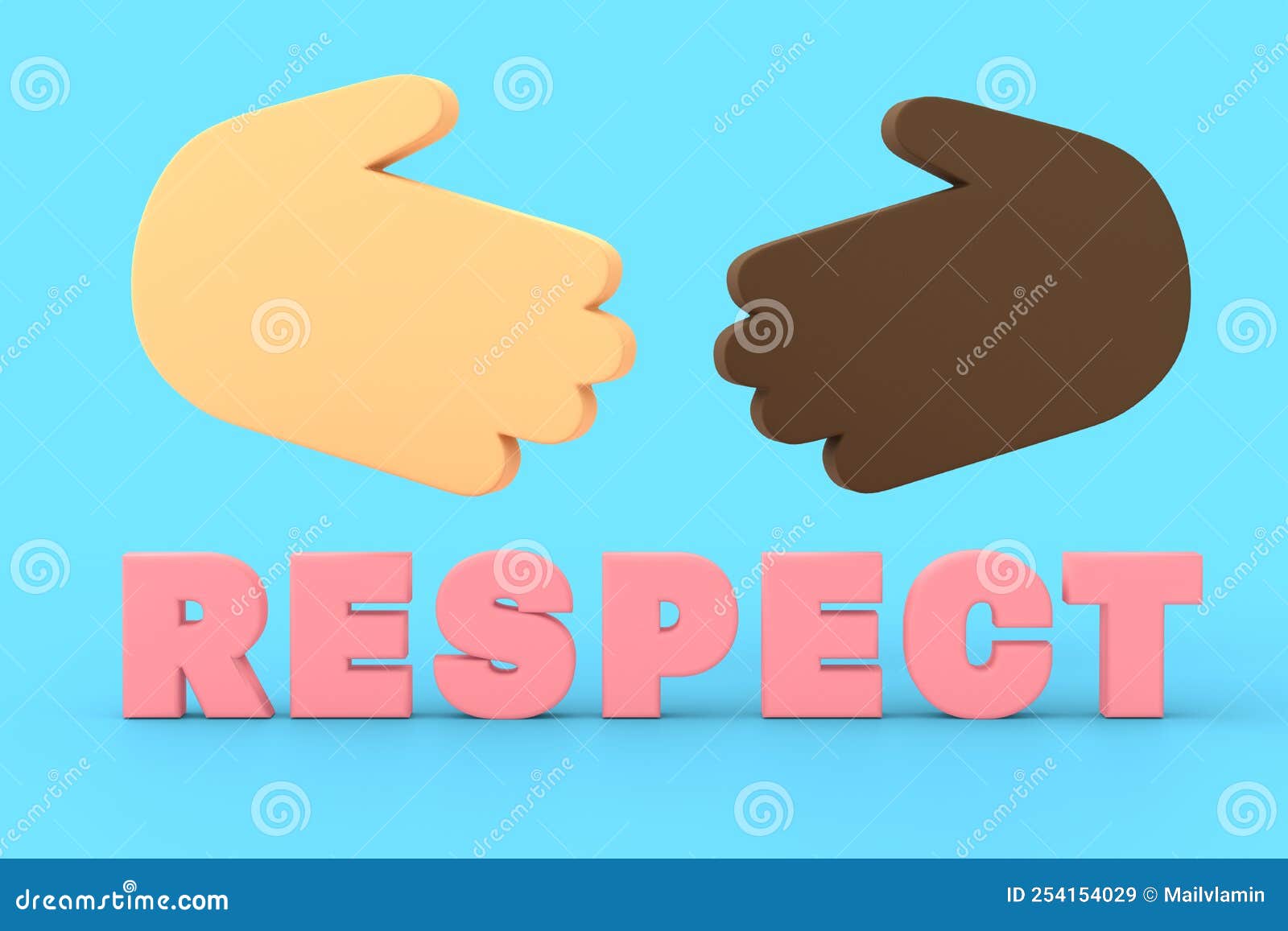 Black and White Hand in Front of Handshake with Inscription Respect. 3D ...