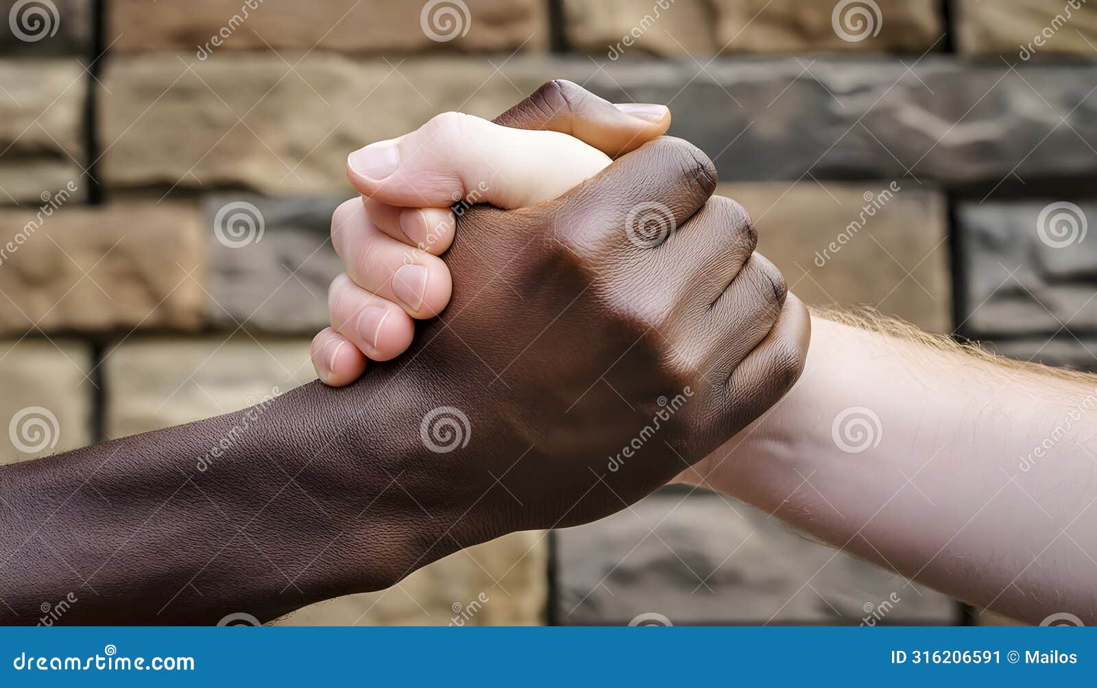 Black and White Hands Clasp in a Gesture of Unity. Stock Illustration ...