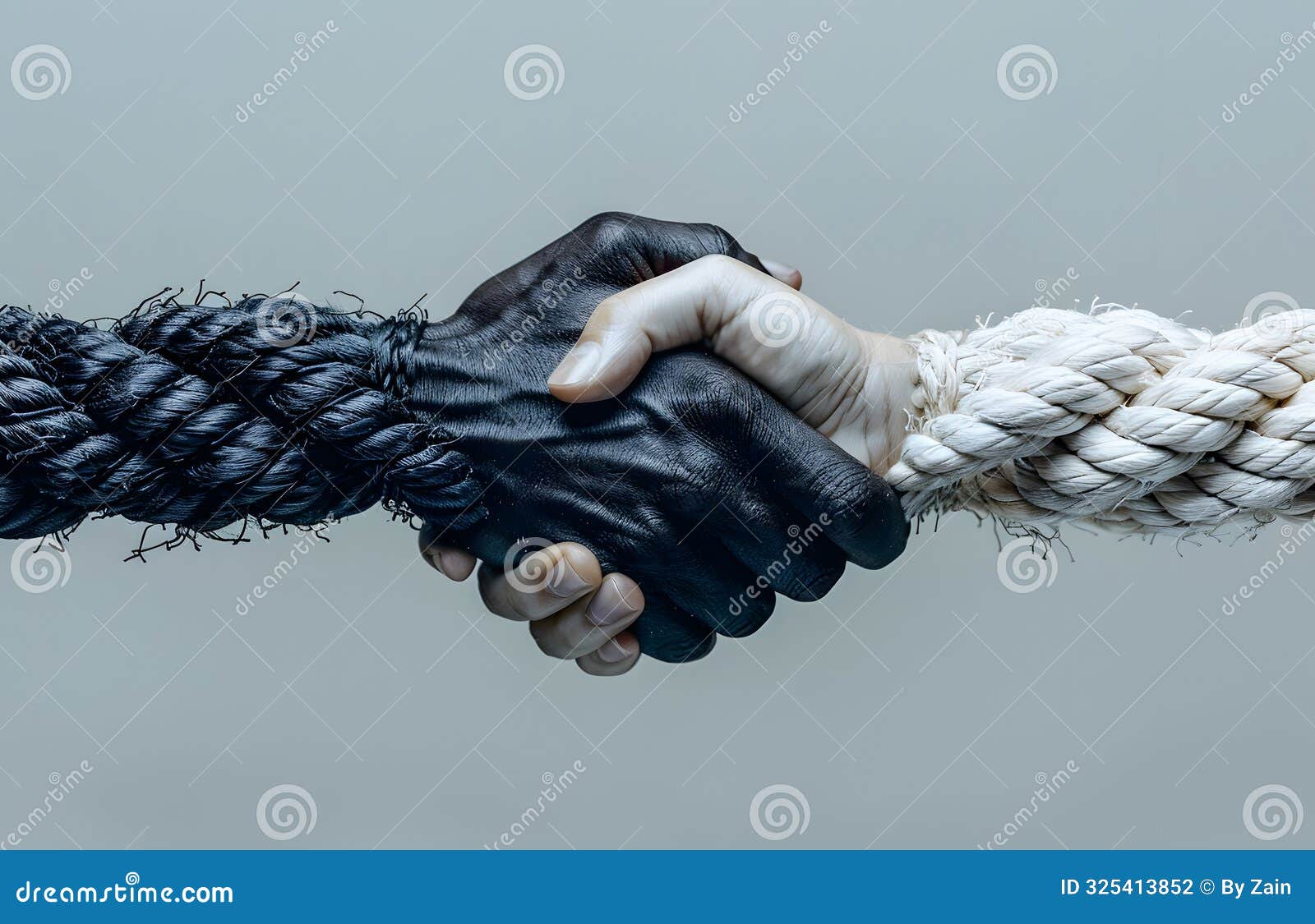 Black and White Hands Shaking with Ropes Unity Cooperation Friendship ...