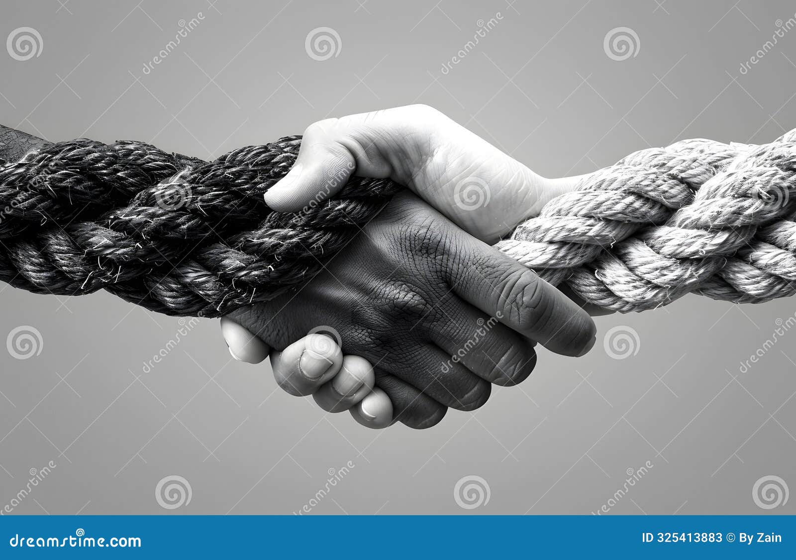 Black and White Hands Shaking with RopesUnity Cooperation Friendship ...