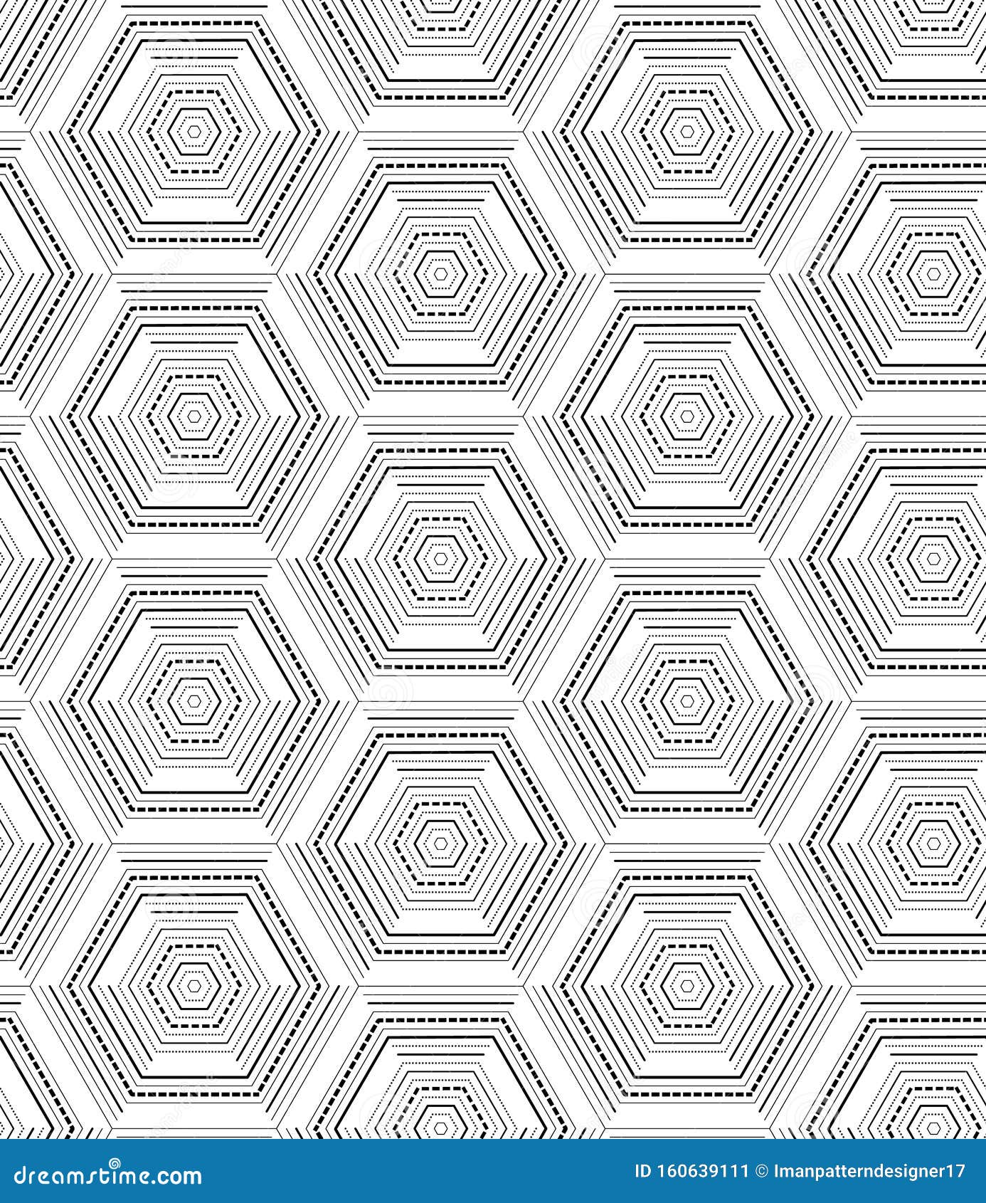Black and White Hexagons in a Modern Seamless Pattern Tile. Stock ...