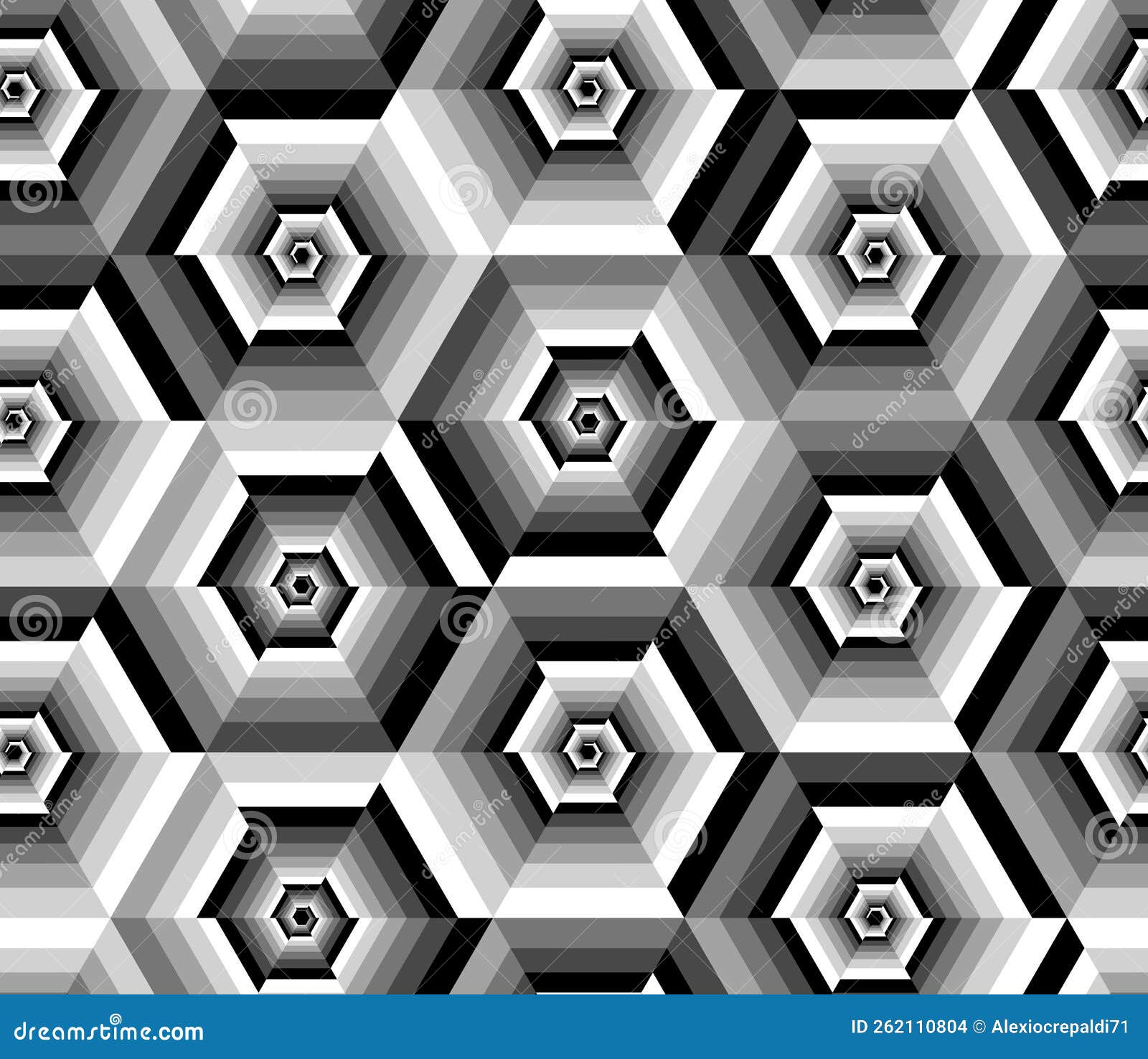 Seamless Repeating Pattern with Striped Hexagons in Grayscale ...