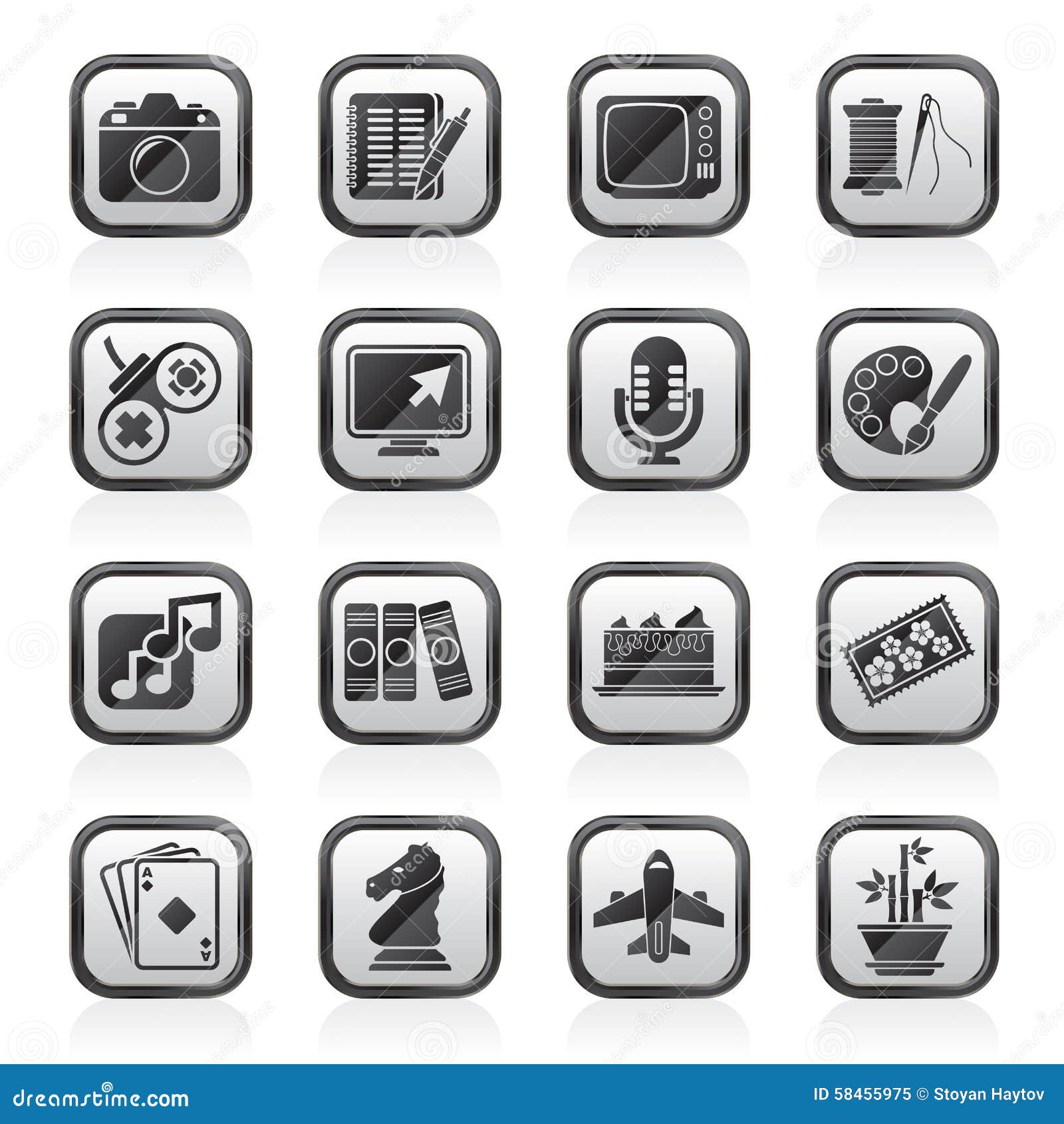 Black an White Hobbies and Leisure Icons Stock Vector - Illustration of ...