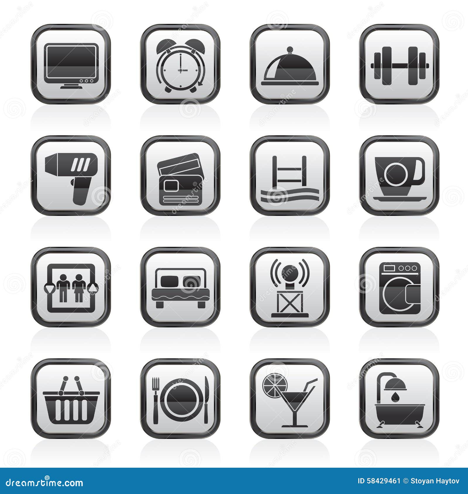 Facilities Icons Set, Cartoon Style Vector Illustration | CartoonDealer ...