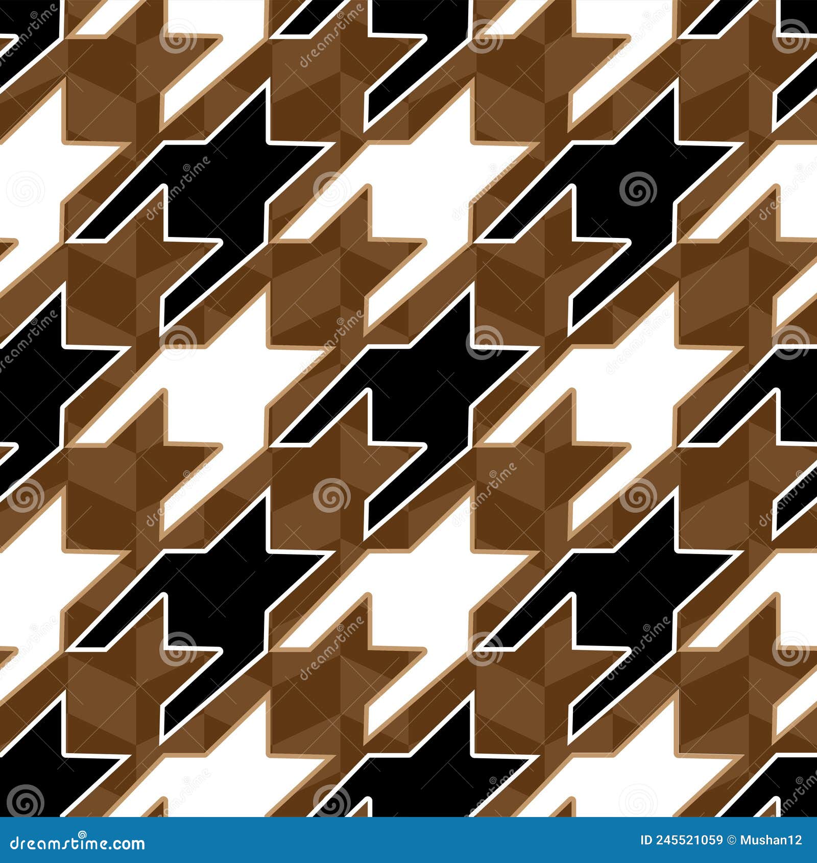 Black and White Houndstooth Pattern on Brown Herringbone Background ...