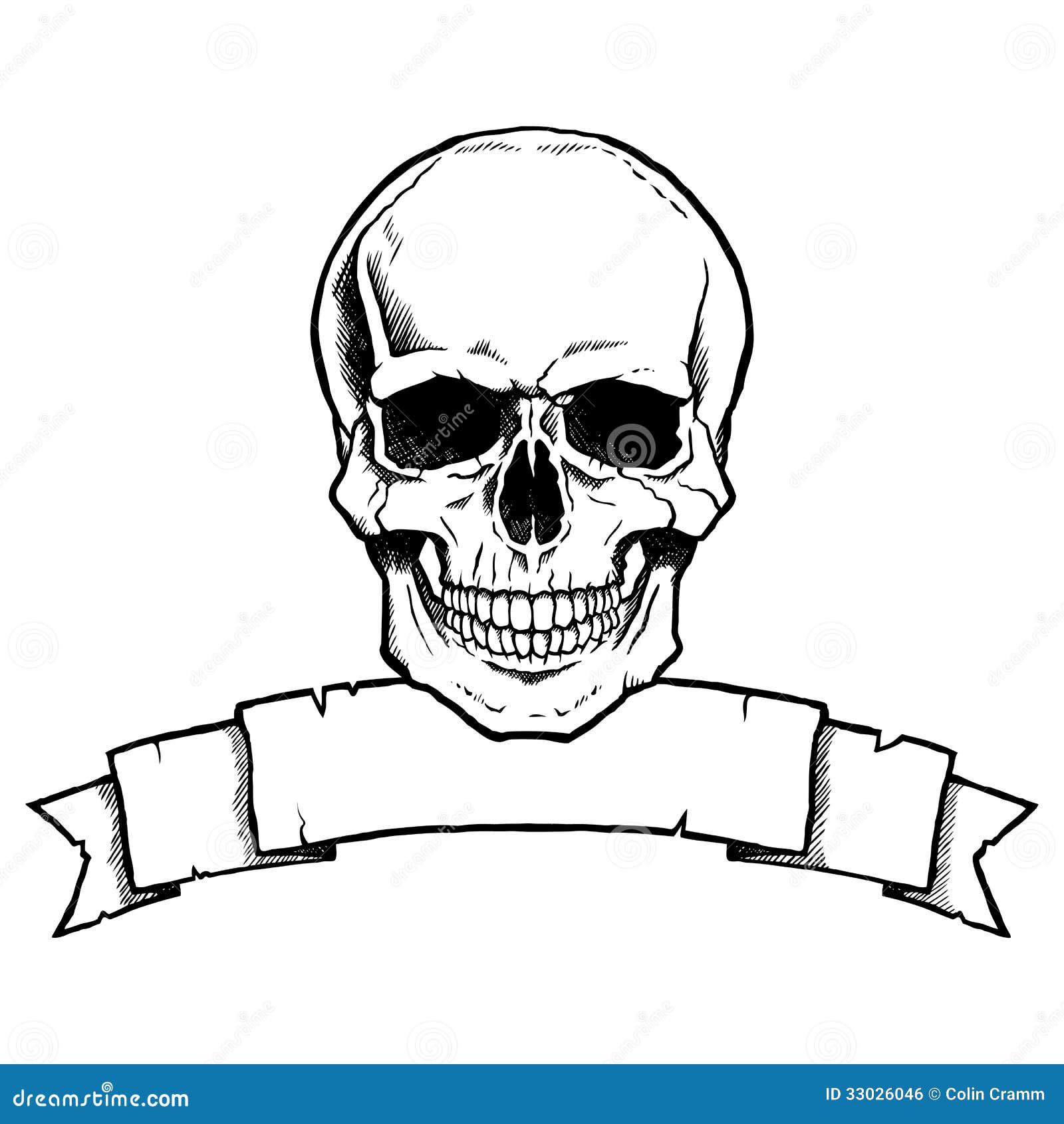 Black and White Human Skull with Ribbon Banner Stock Vector ...