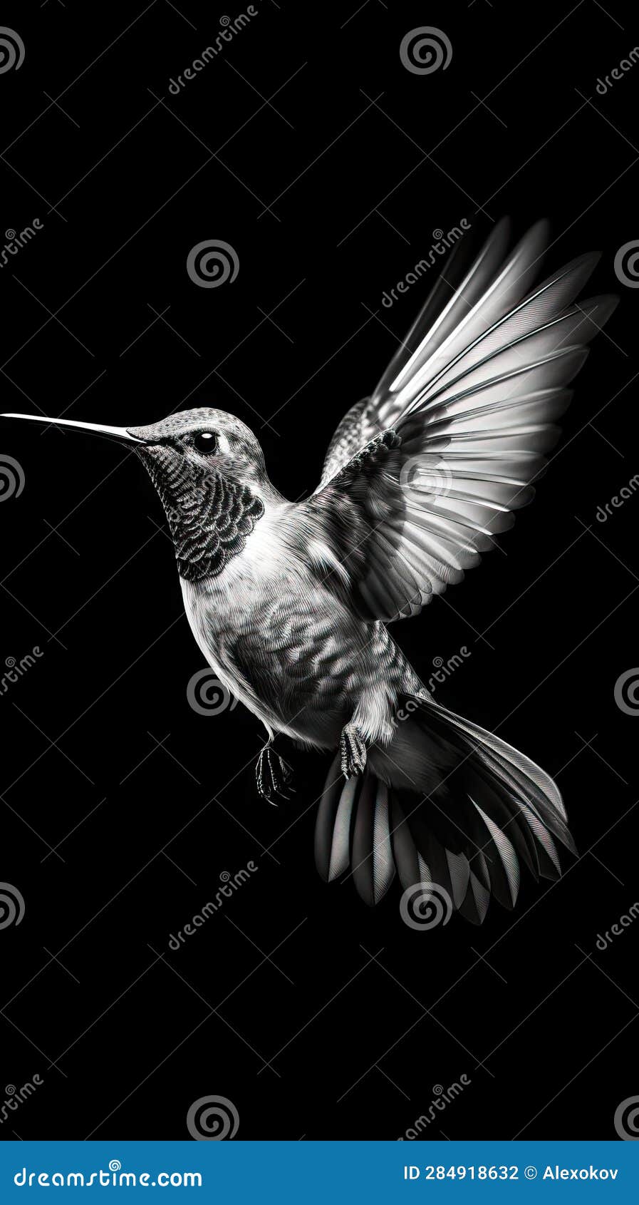 Black and White Hummingbird on Dark Background AI Generated Stock ...