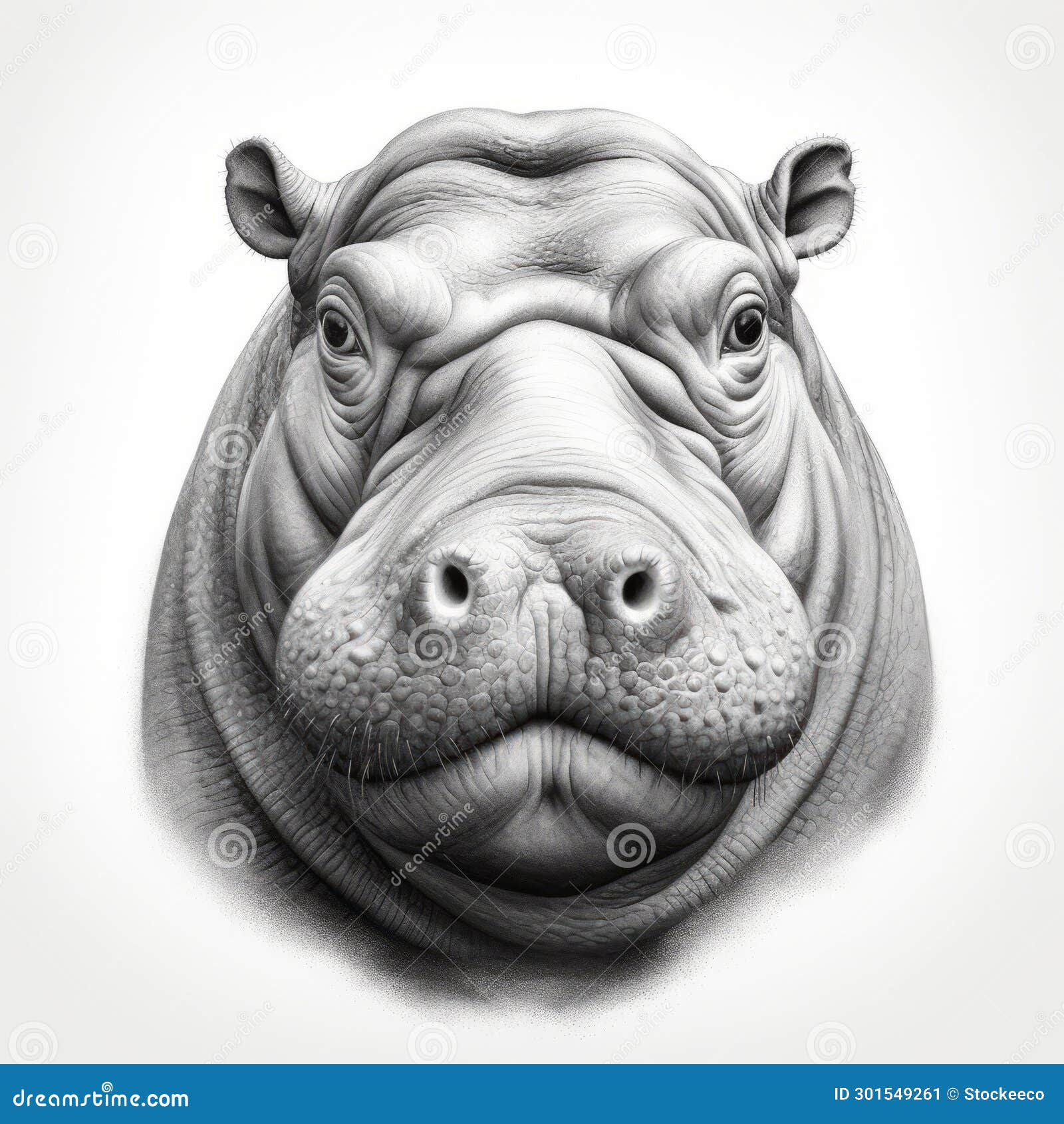 Realistic Hyper-detailed Hippo Drawing on White Background Stock ...