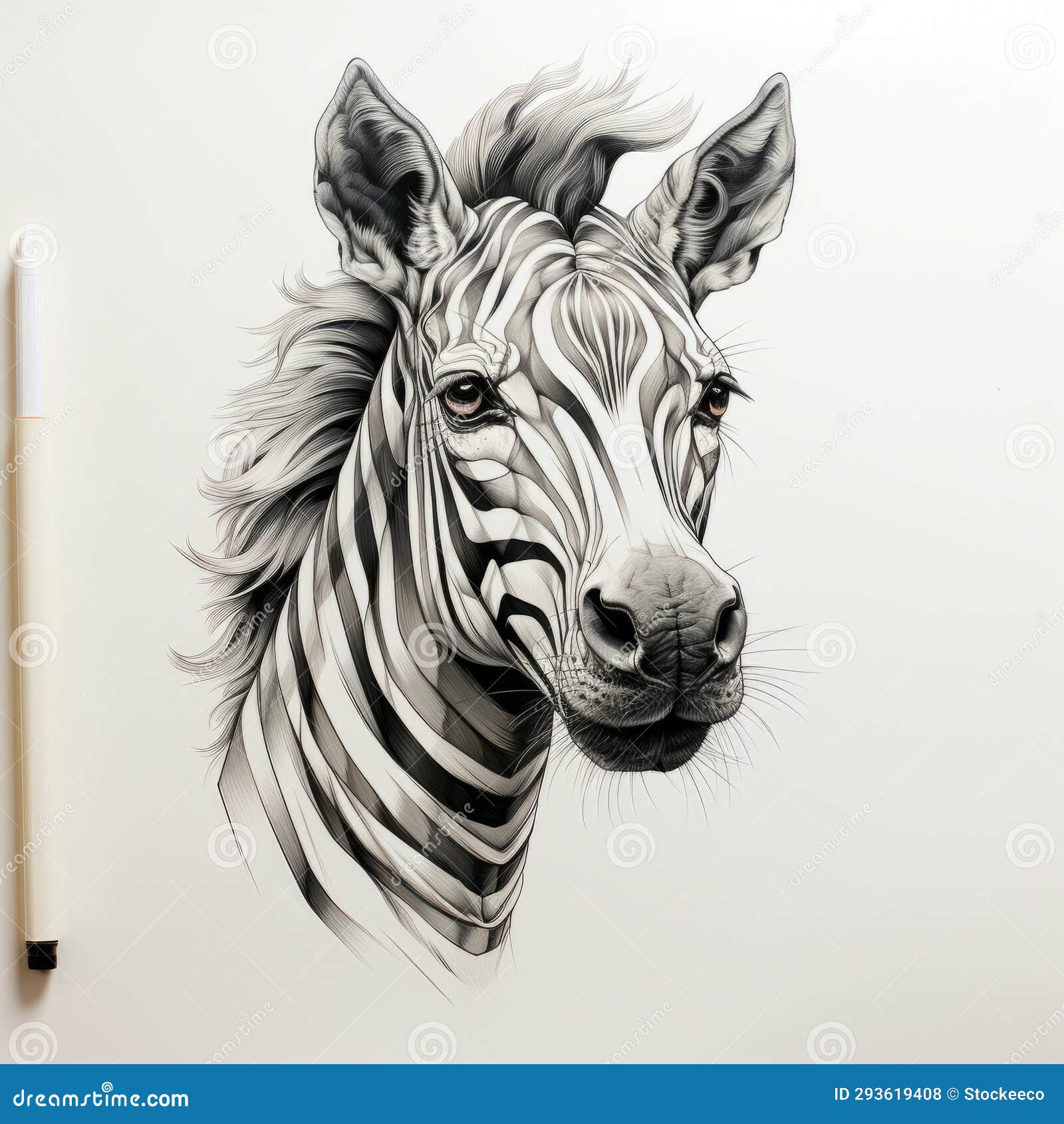 Detailed Zebra Head Drawing by Dusan - Hyper-realistic Animal Illustration Stock Illustration ...