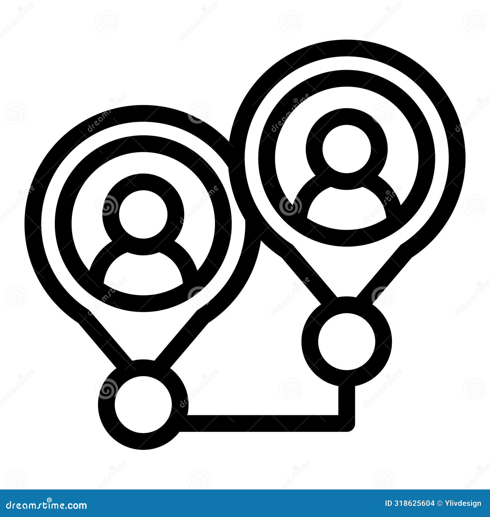 Black and White Icon of Two Interconnected User Location Pins ...