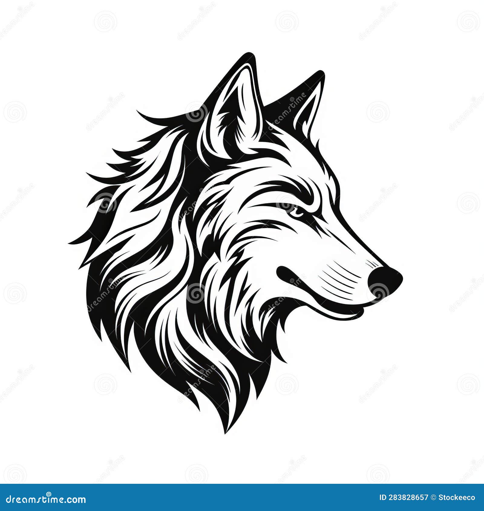 Sleek and Stylized Black and White Wolf Icon Stock Illustration ...