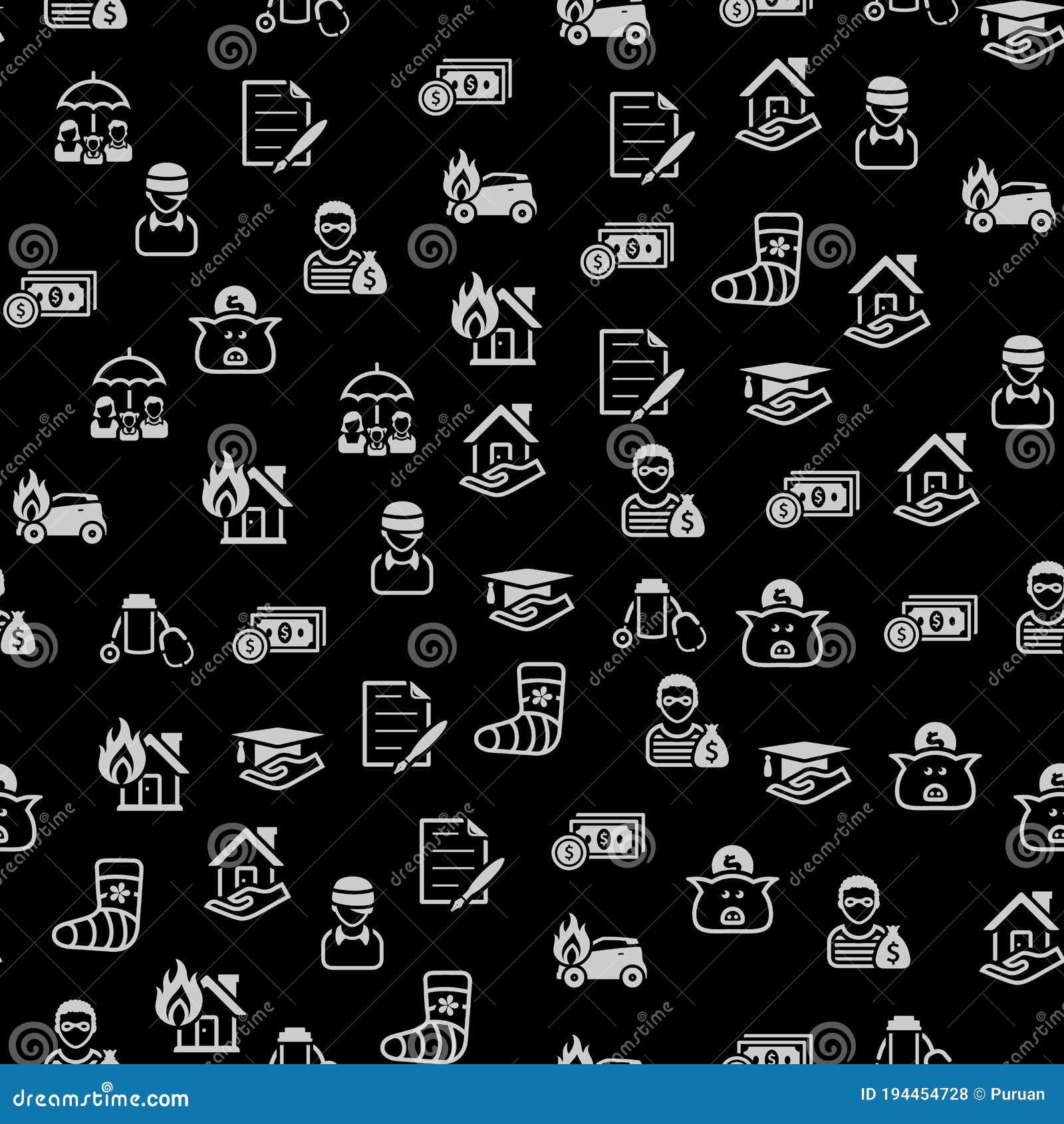 Black and White Icons - Insurance Seamless Pattern. Stock Vector ...