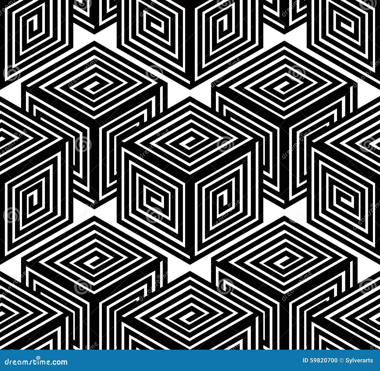 Black and White Illusive Abstract Geometric Seamless 3d Pattern. Stock ...