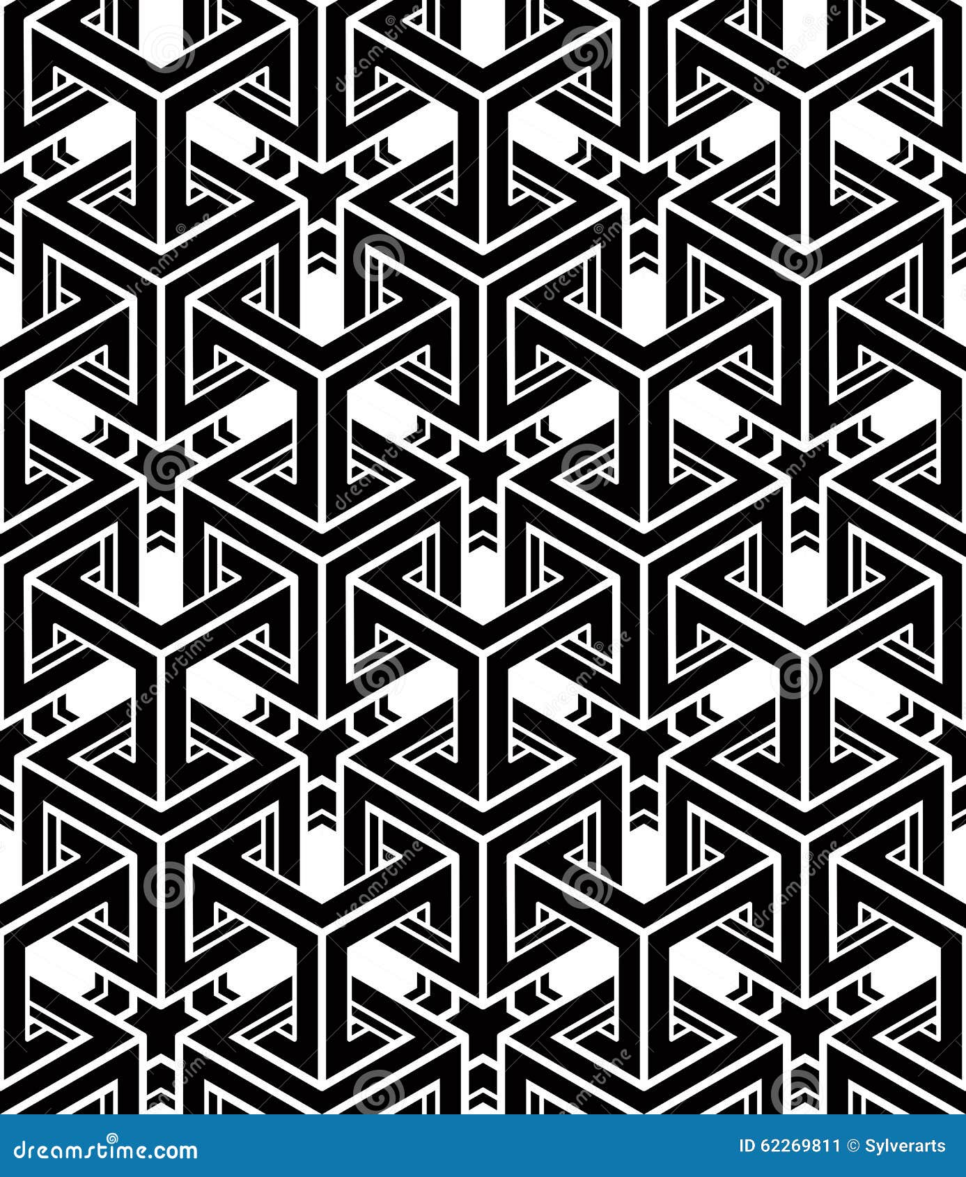 Black and White Illusive Abstract Geometric Seamless 3d Pattern. Stock ...
