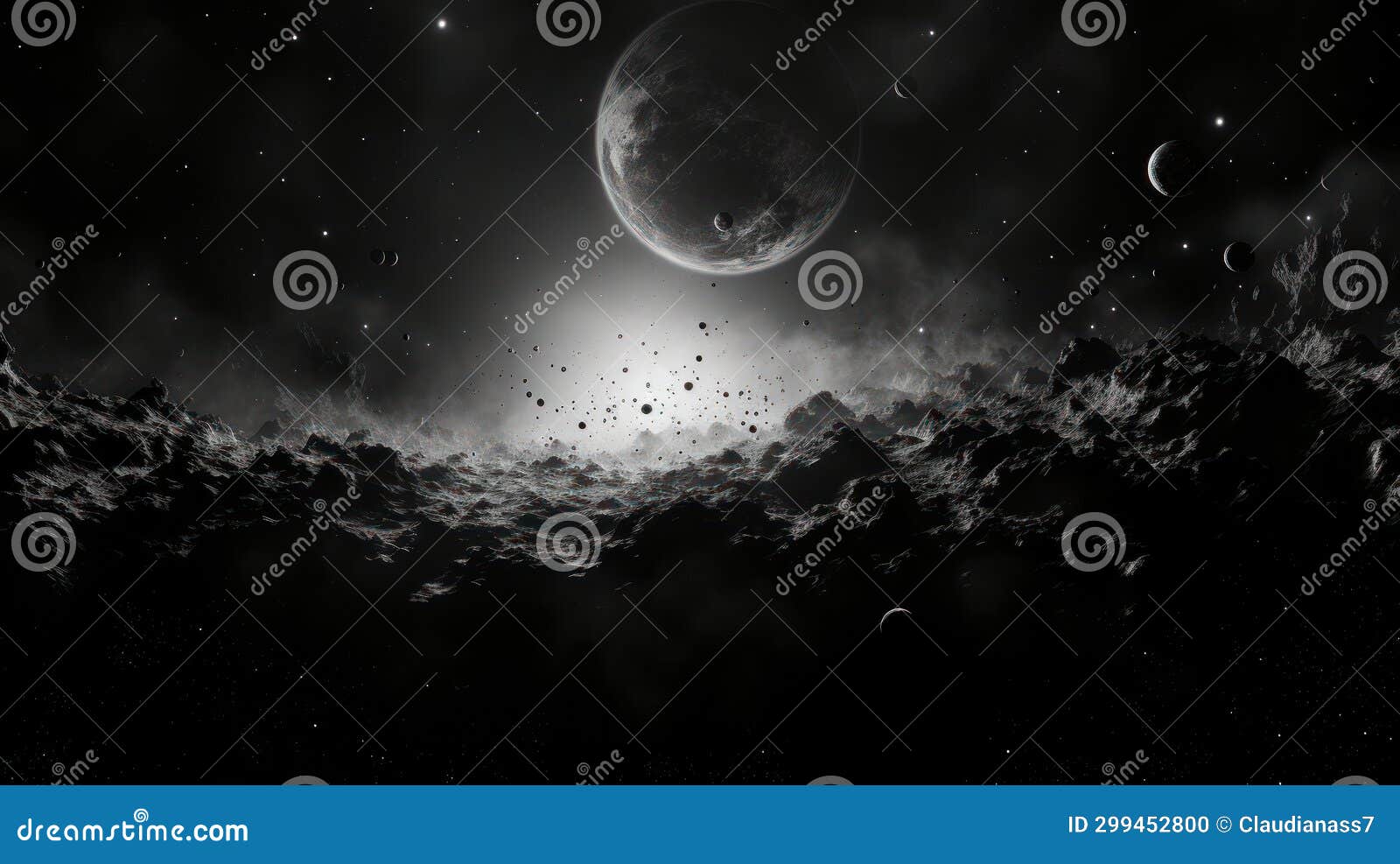 Black and White Illustration of an Alian Planet Surface Stock Photo ...