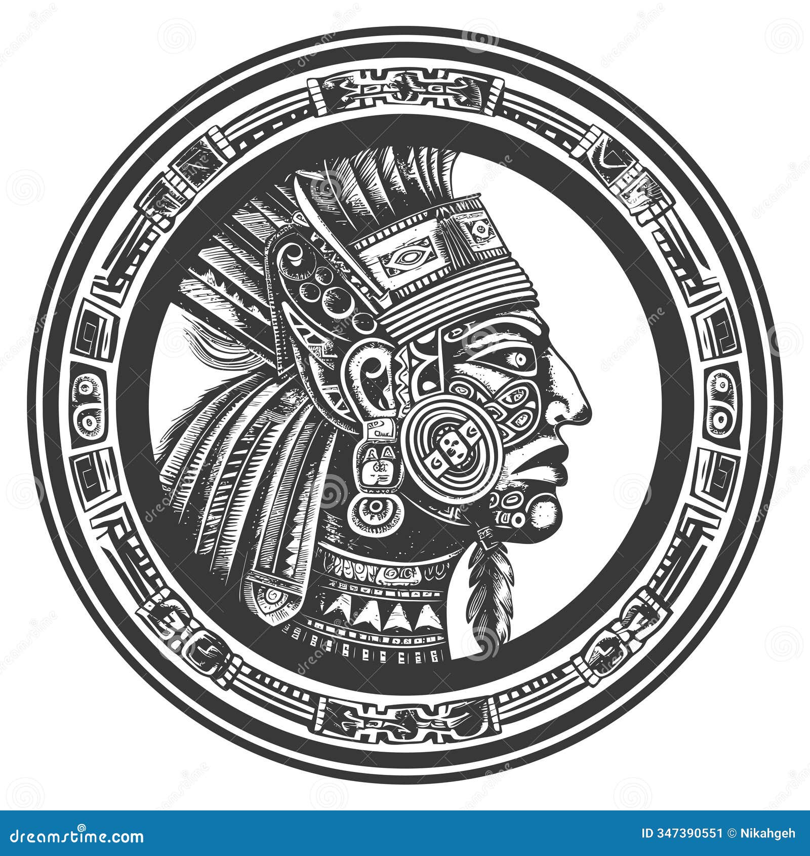 Aztec Warriors Set, Men And Women In Traditional Clothes And Headgear ...