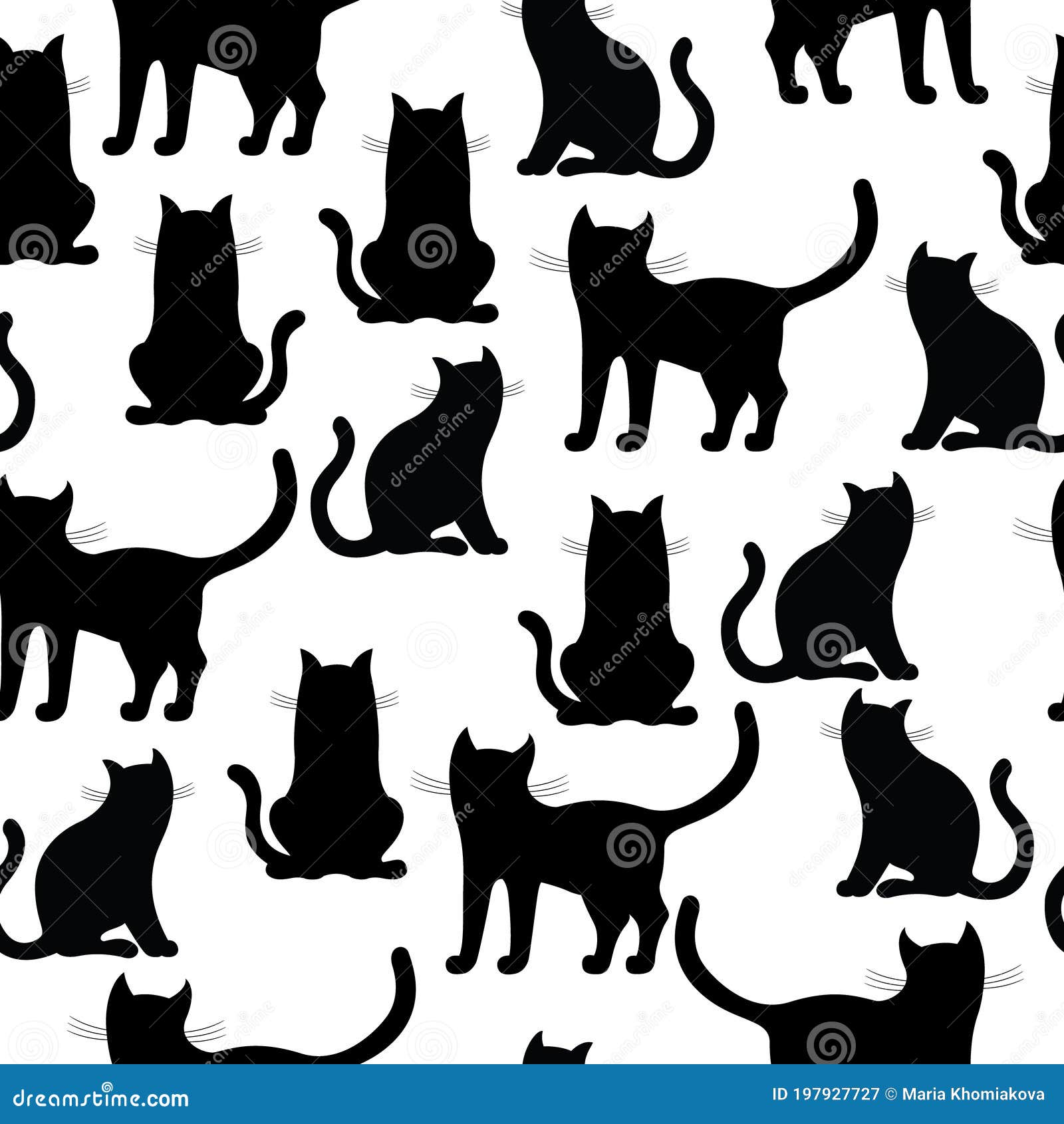 Black Cats Seamless Pattern Stock Illustration - Illustration of mammal ...