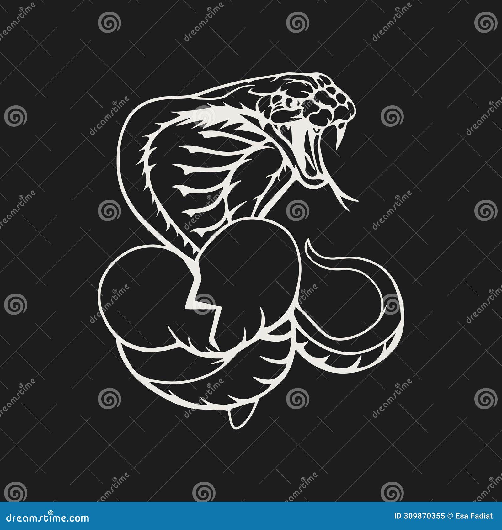 A Black and White Illustration of a Cobra Snake Coiling Around a Broken ...