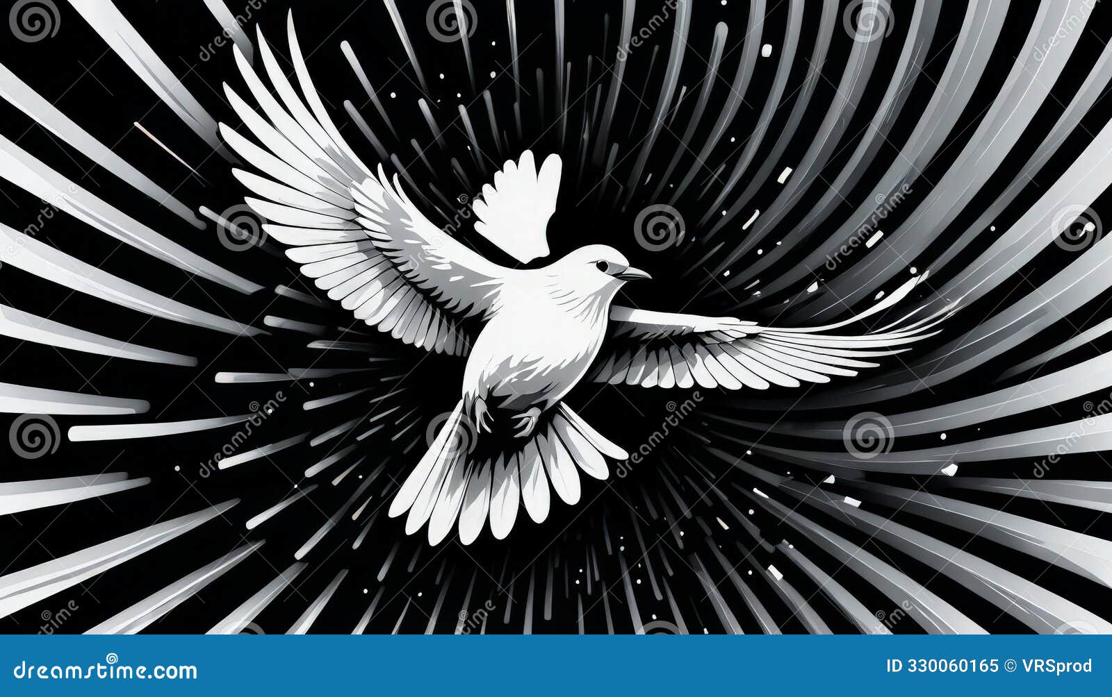 Black and White Illustration of a Dove in Flight Stock Illustration ...