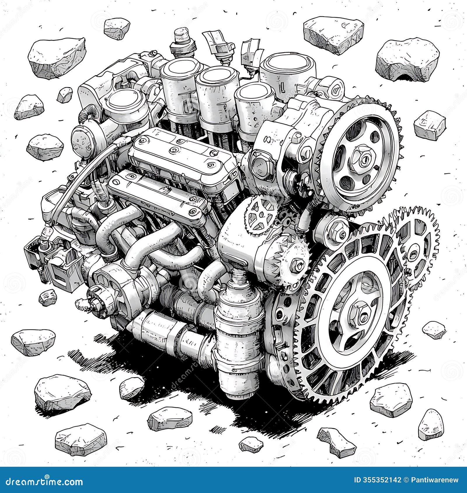 Black and White Engine Coloring Book Page Stock Illustration ...