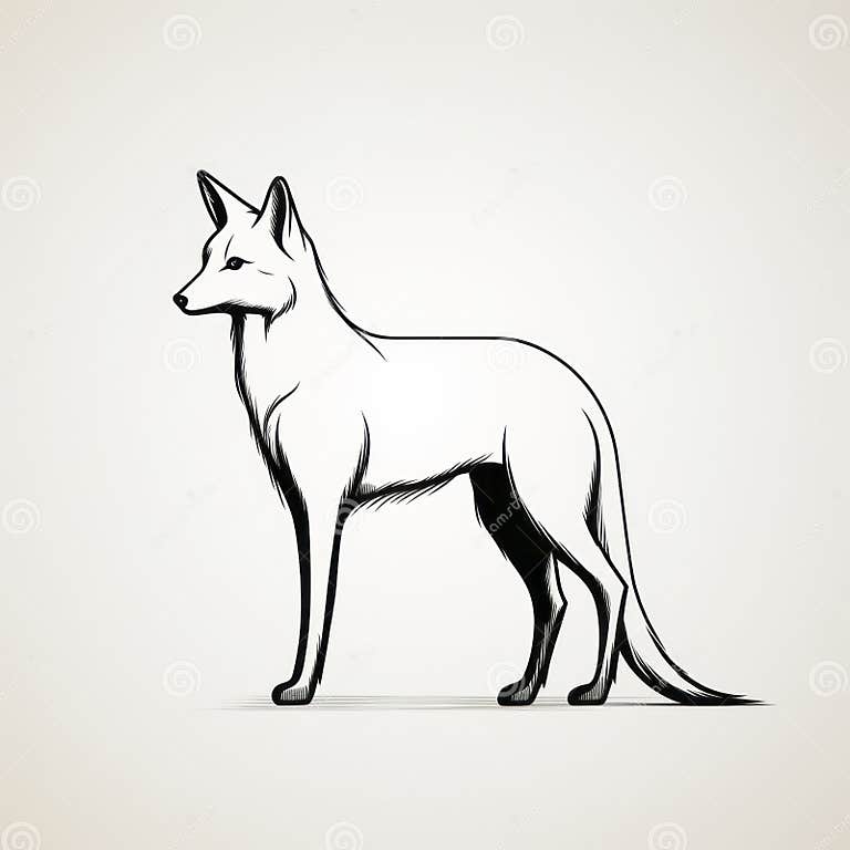 Simplified Black and White Fox Image on Light Background Stock ...