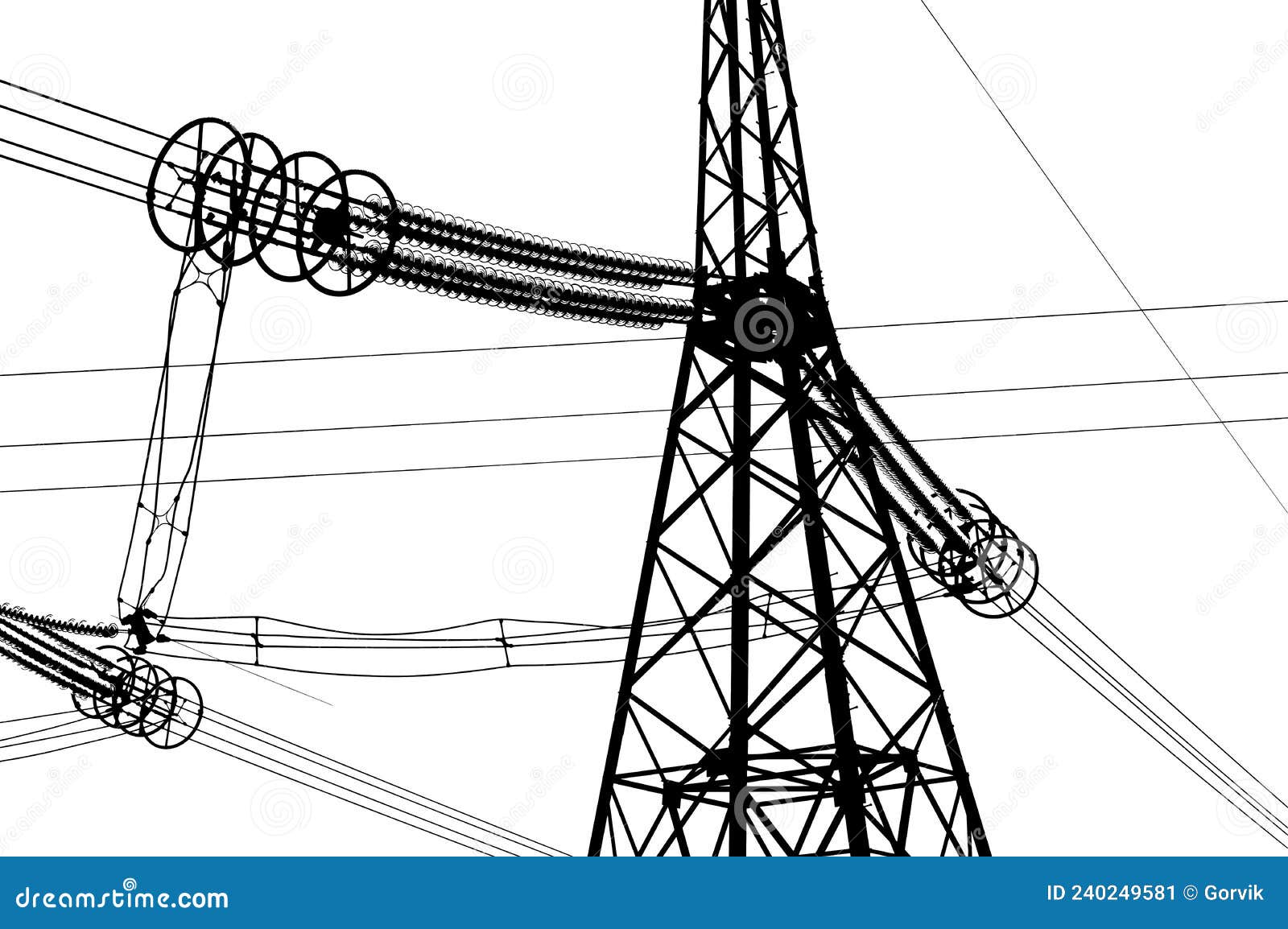 Black and White Illustration - High Voltage Power Line on a White ...