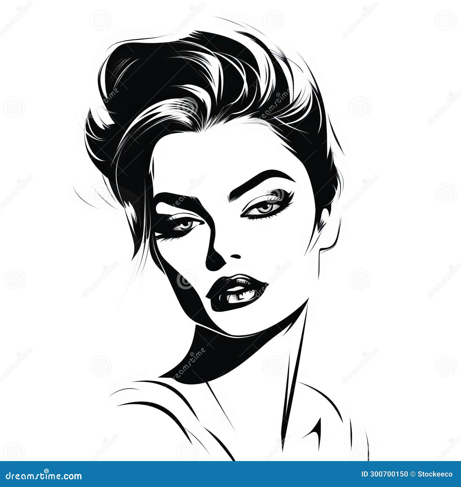 Glamorous Black And White Woman Face Illustration With Strong