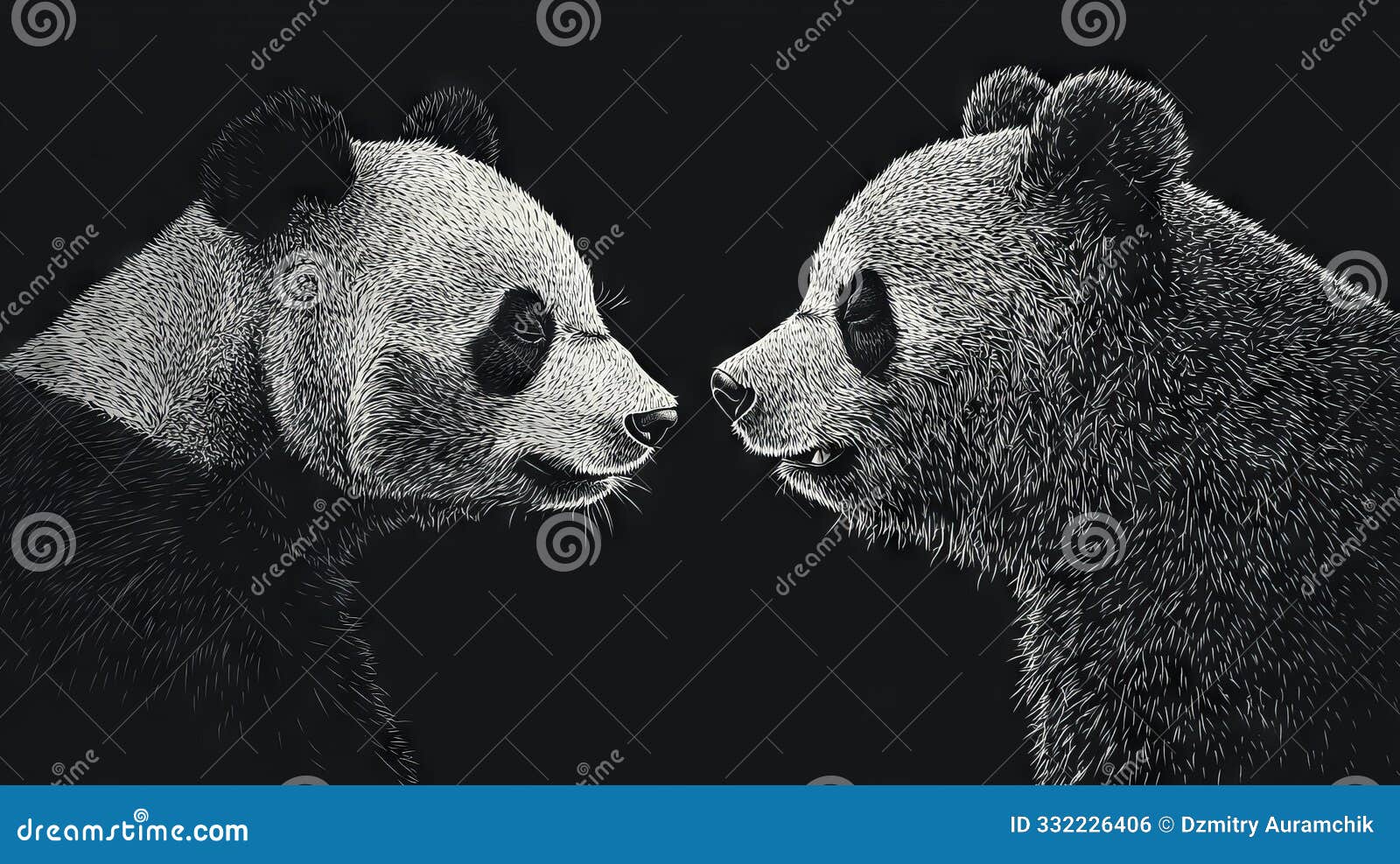 A Black and White Illustration of a Panda Facing a Polar Bear ... A Black and White Illustration of a Panda Facing a Polar Bear ...