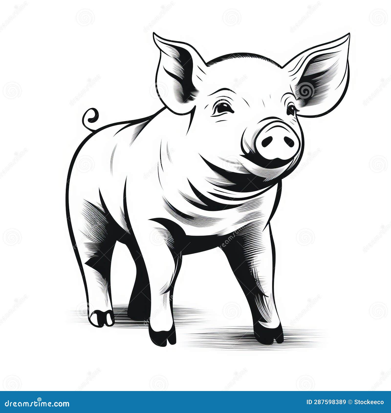 Clean and Sharp Black and White Pig Drawing on White Background Stock ...