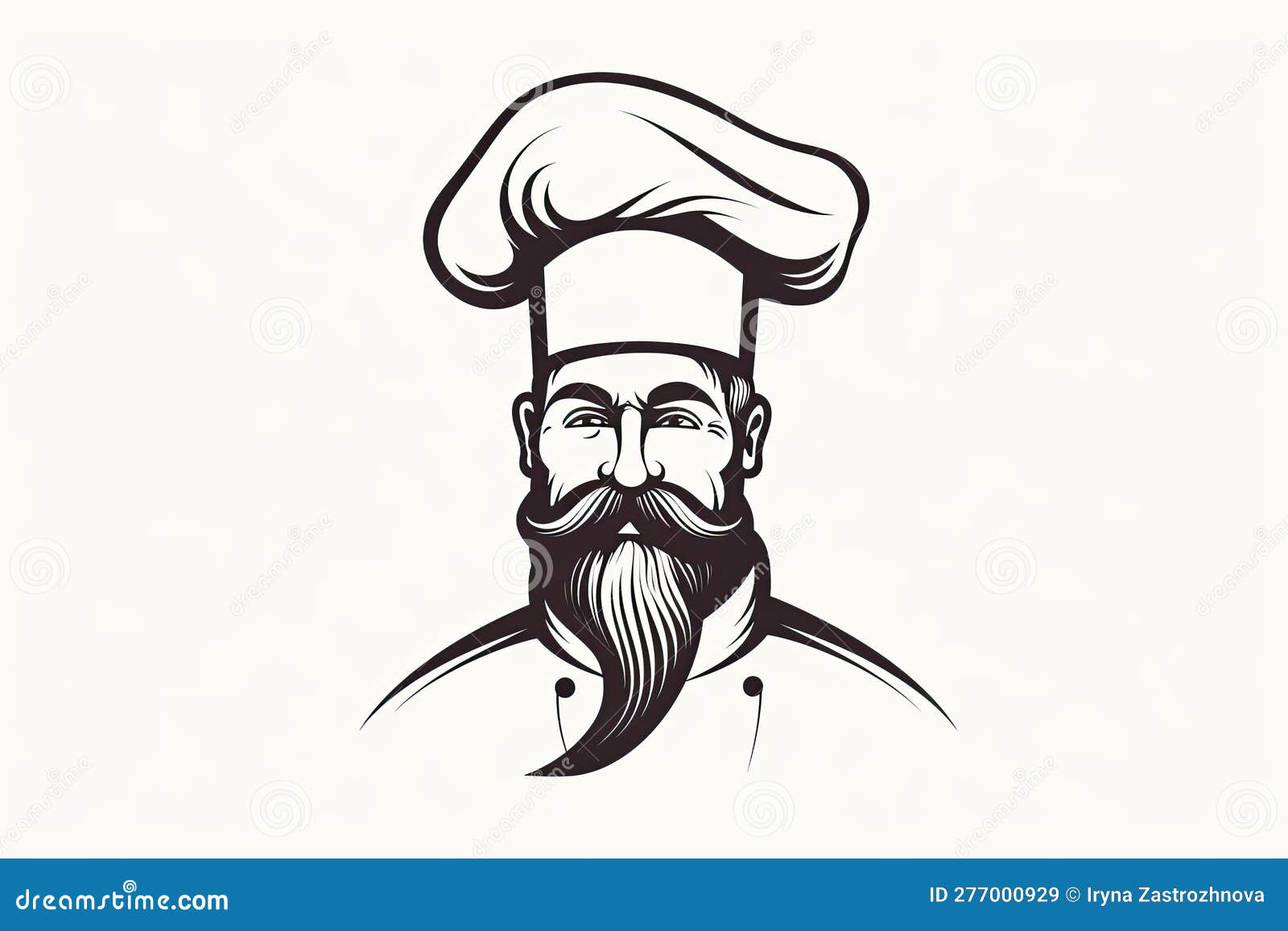 Black and White Illustration, Portrait of a Chef with a Beard ...